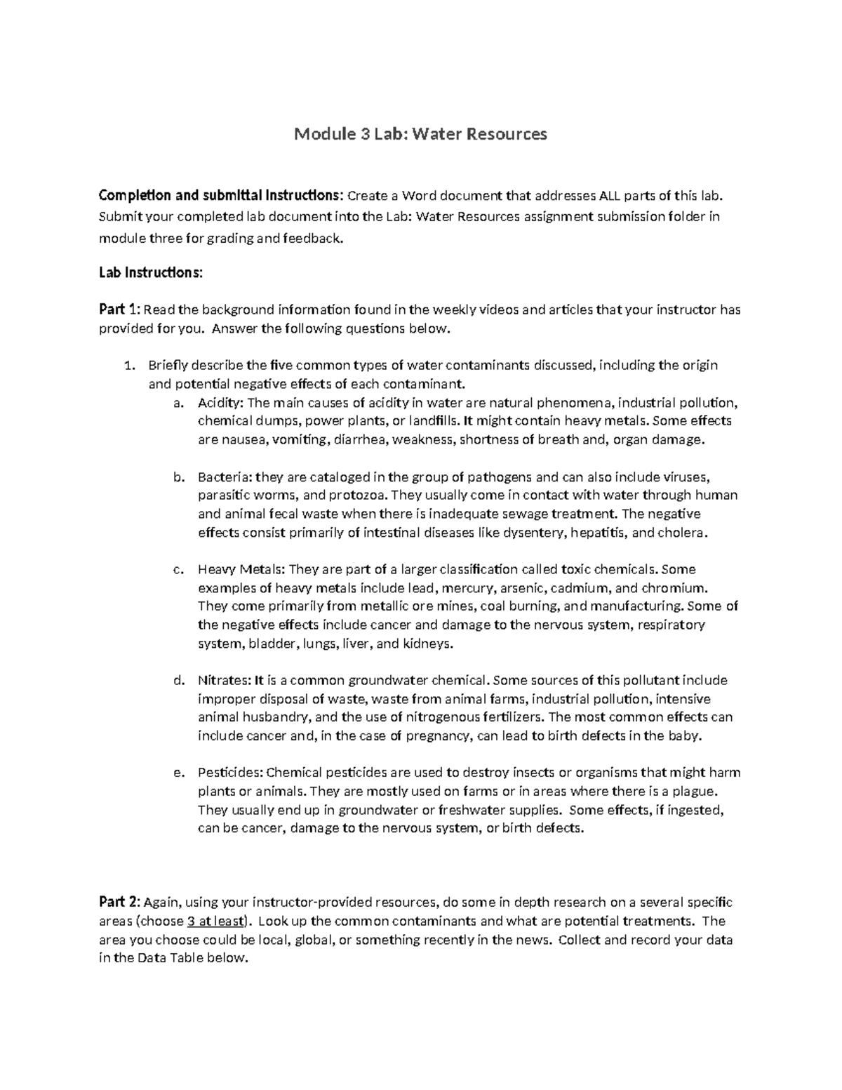 Water Resources - Module 3 Lab: Water Resources Completion and ...