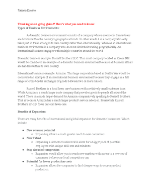 INT 220 - SNHU - Global Dimensions in BUSINESS - Studocu