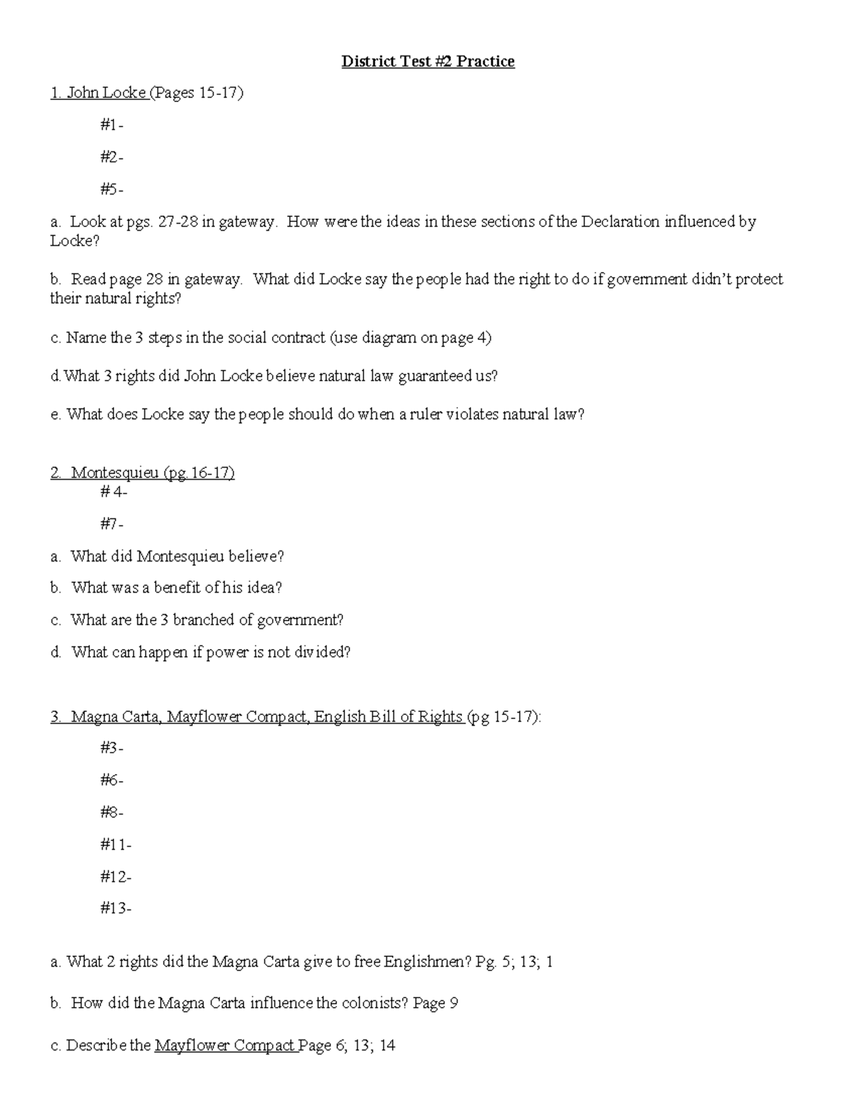 District Test 2 Practice 2023 - District Test #2 Practice John Locke ...