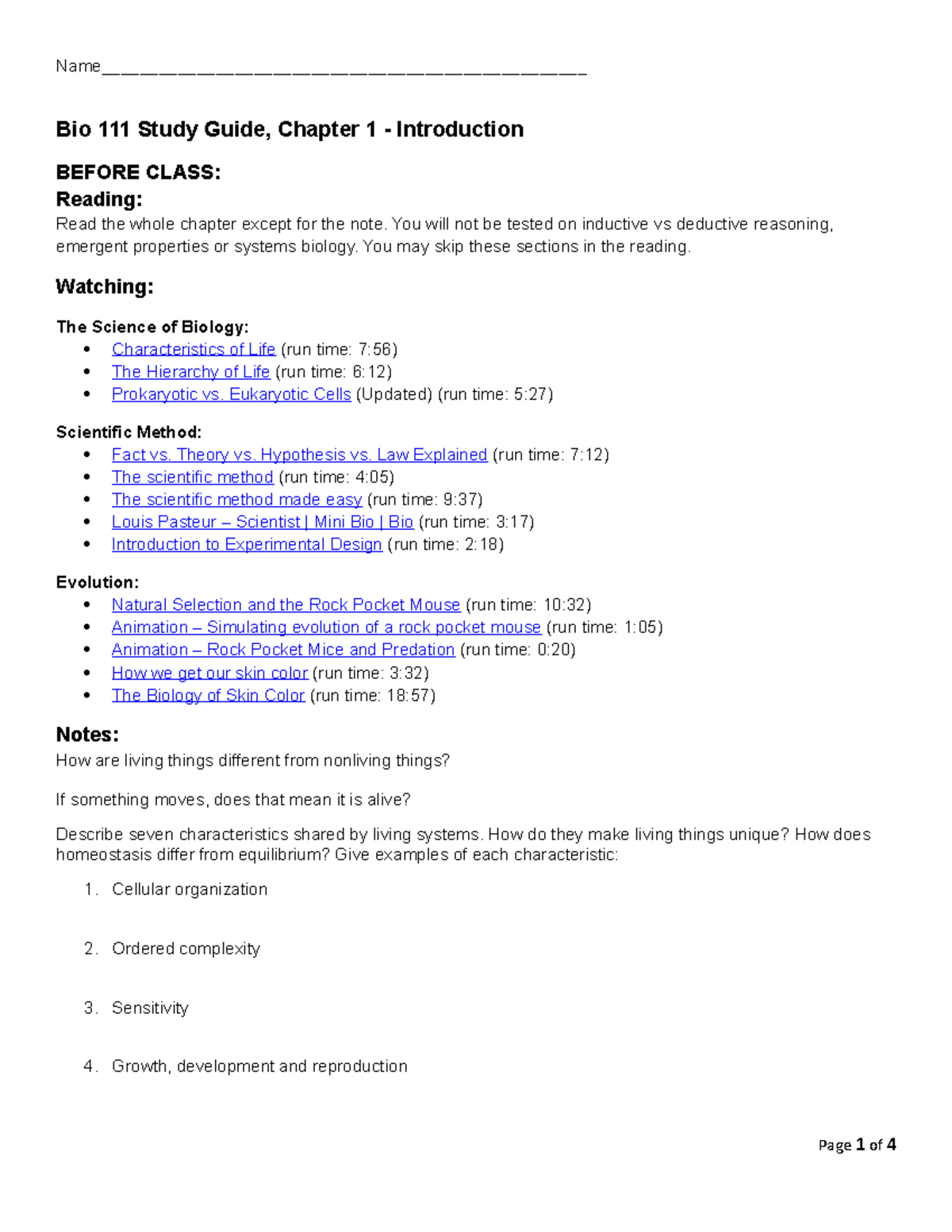 Chapter 01 Study Guide - Science of Life, Evolution and the Scientific ...