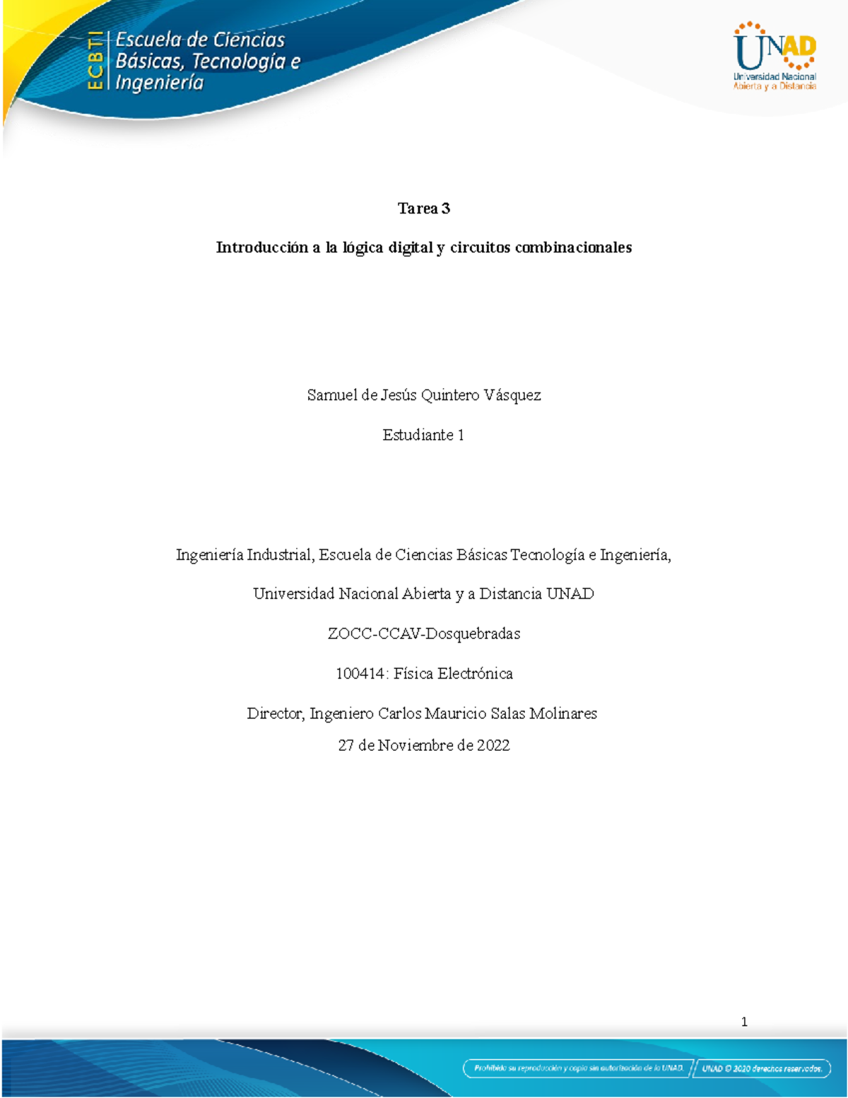 Samuel Quintero Vásquez - Tarea 3 Introducción a la lógica digital y ...
