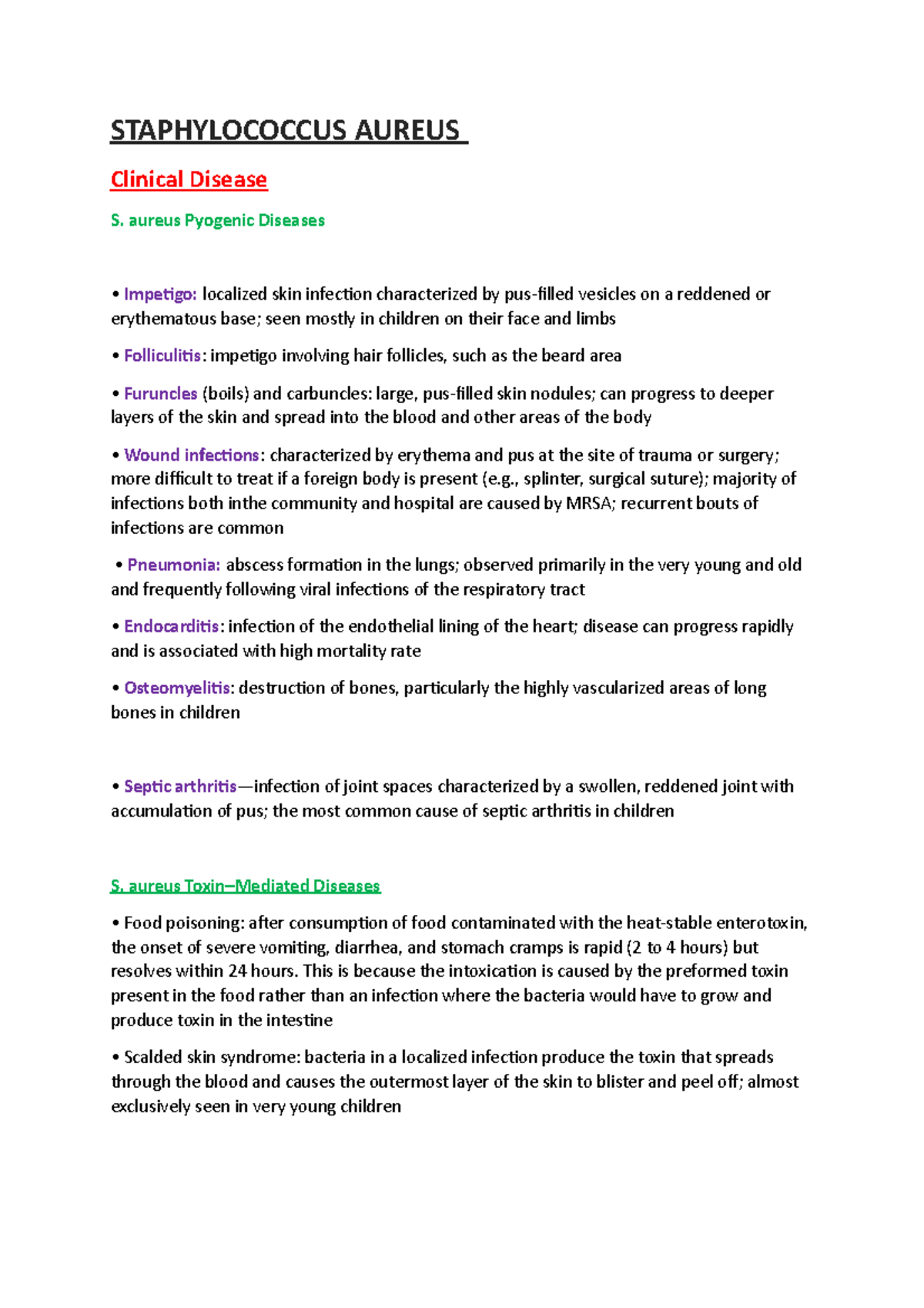 Staphylococcus Aureus - STAPHYLOCOCCUS AUREUS Clinical Disease S. aureus Pyogenic Diseases ...