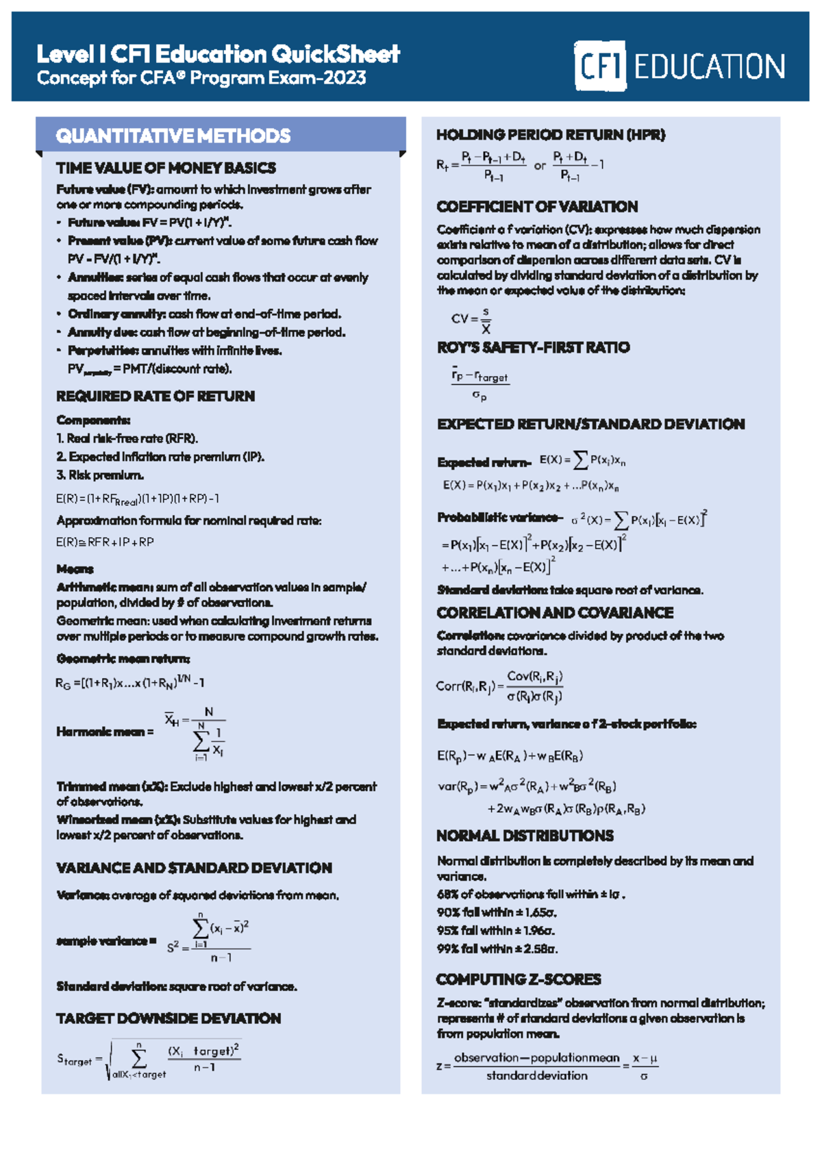 CFA Cheat Sheet 1706713347 - Modelos Cuantitativos para la Economía y ...