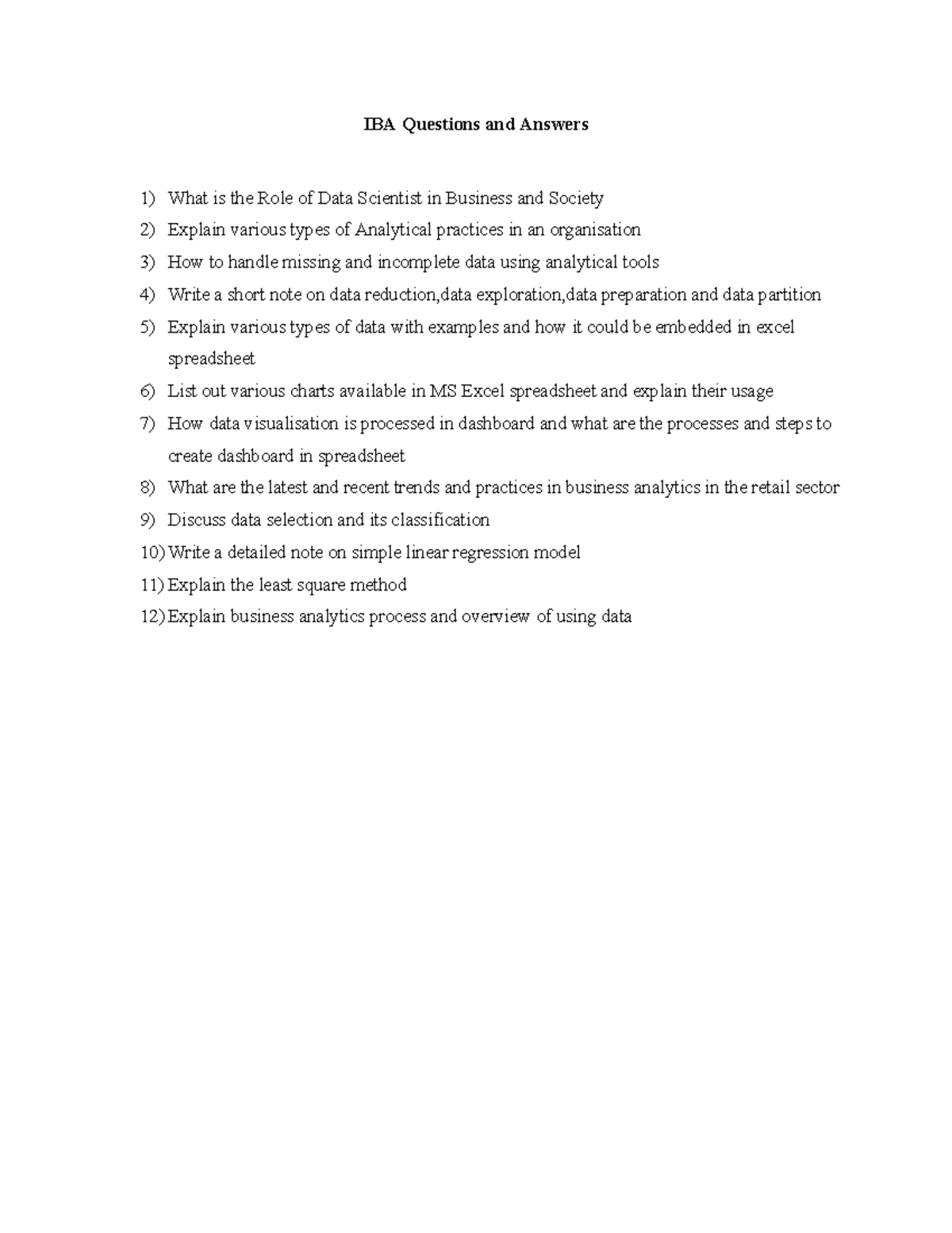 Intro to Business Analytics Notes - IBA Questions and Answers What is ...
