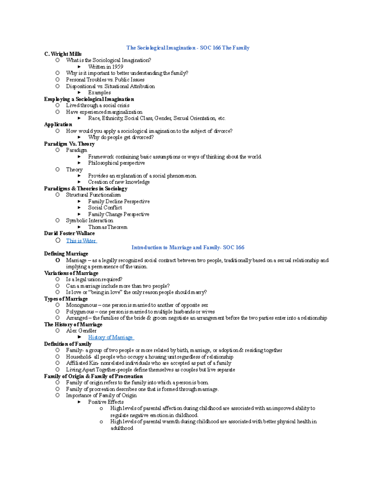The Sociological Imagination and Introduction to Marriage and Family ...