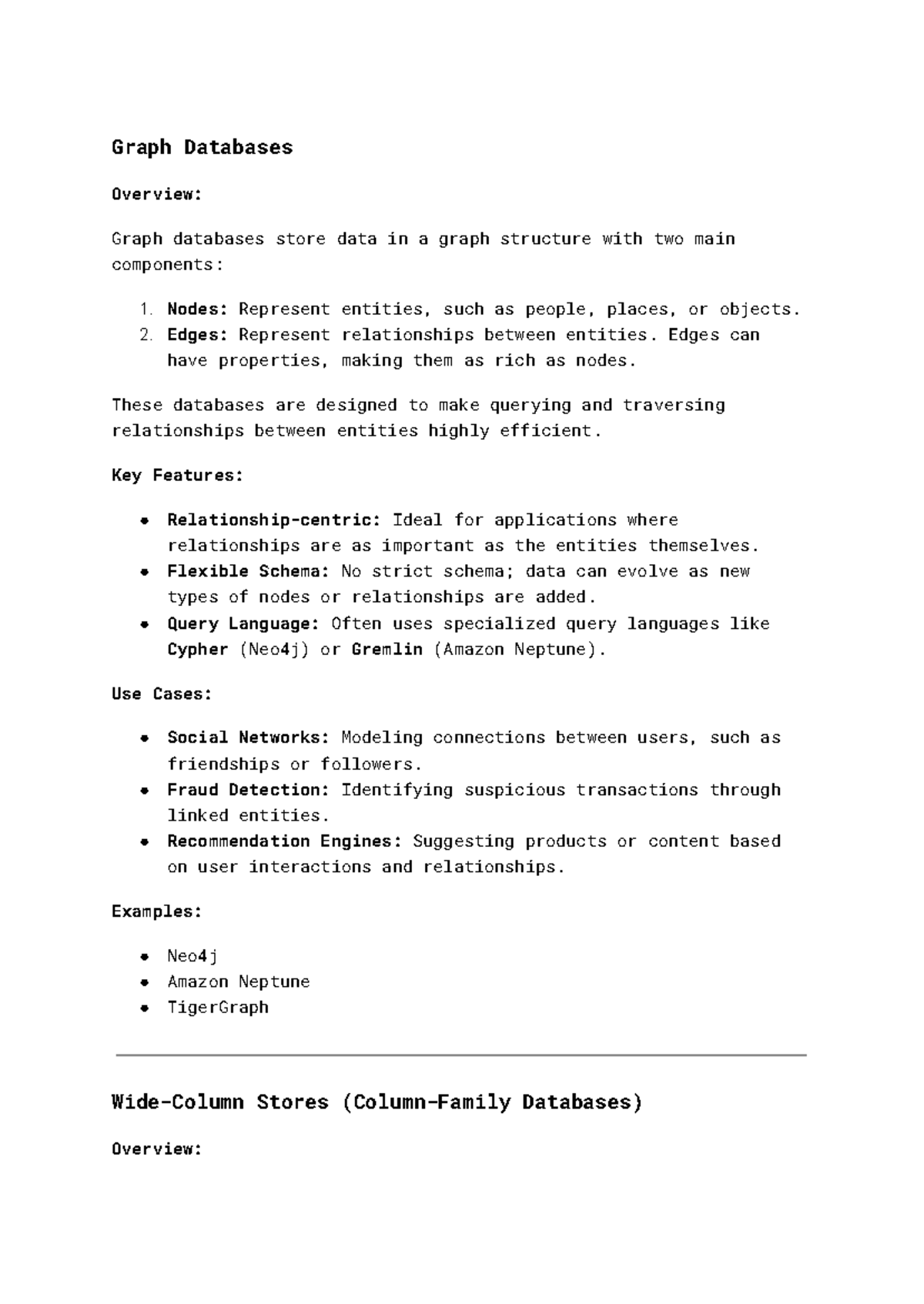 UNIT 5 - unit 5 notes - Graph Databases Overview: Graph databases store ...