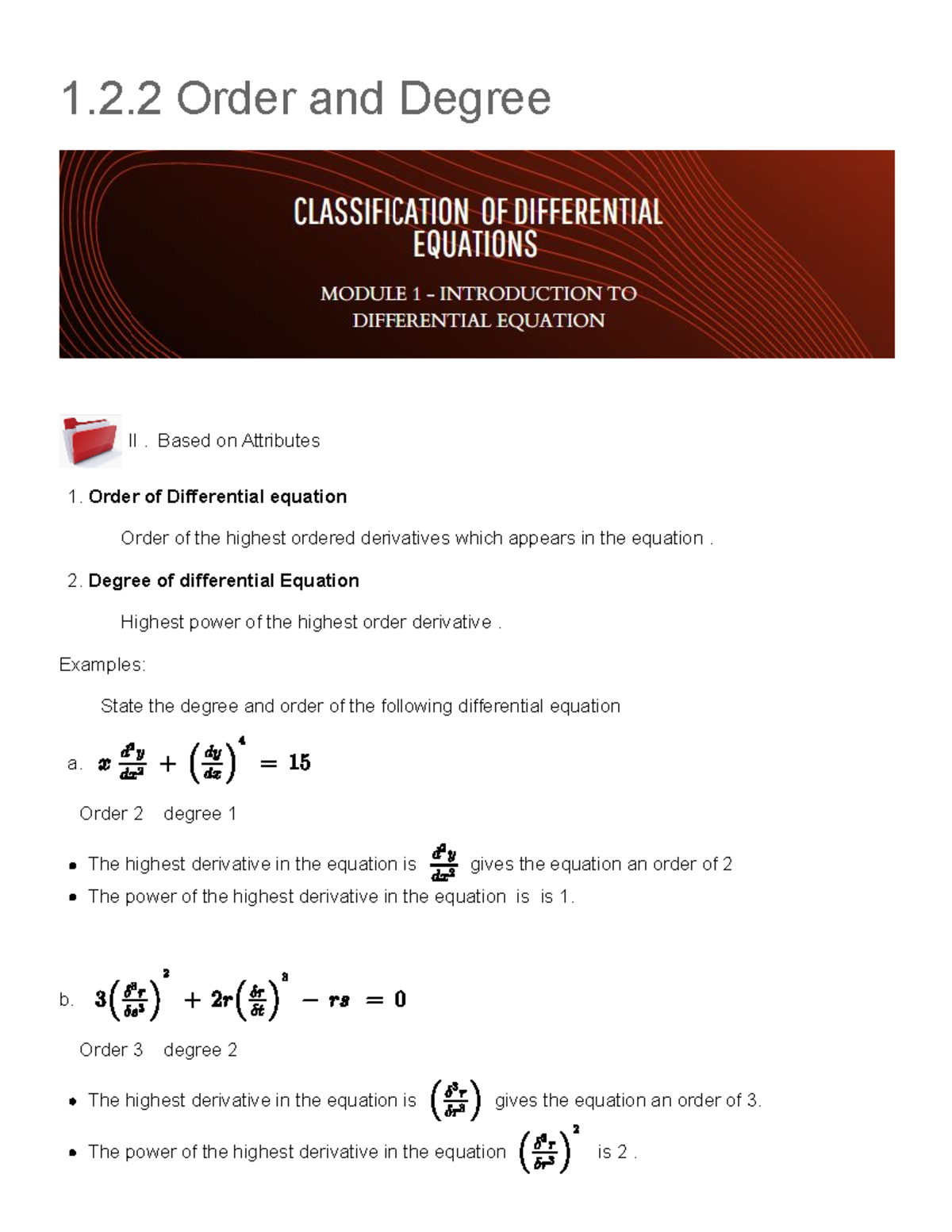 1.2.2 Order and Degree MATH 010-CPE21S1 - Differential Equations - 1.2 ...