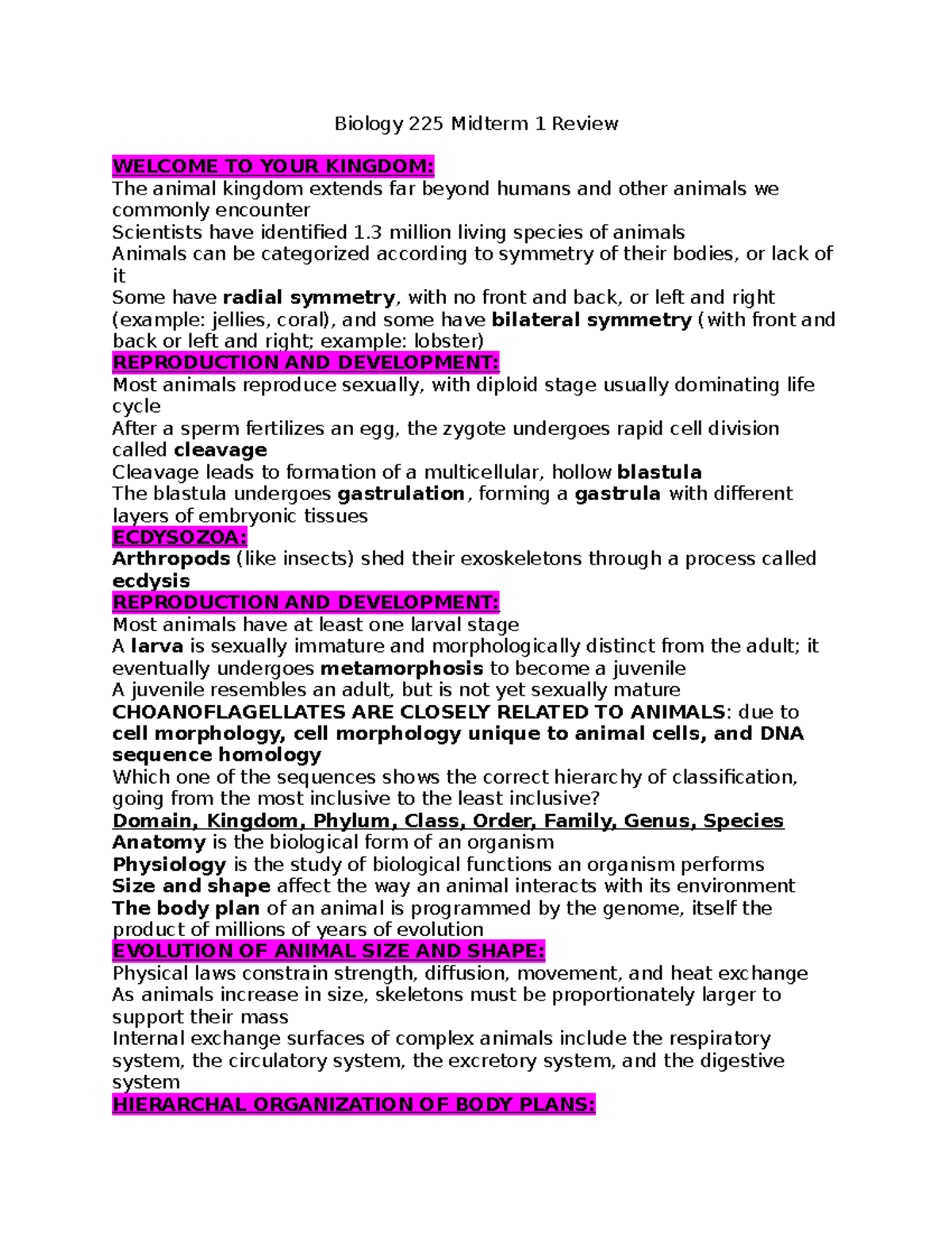 Biology 225 Midterm 1 Review - Biology 225 Midterm 1 Review WELCOME TO ...