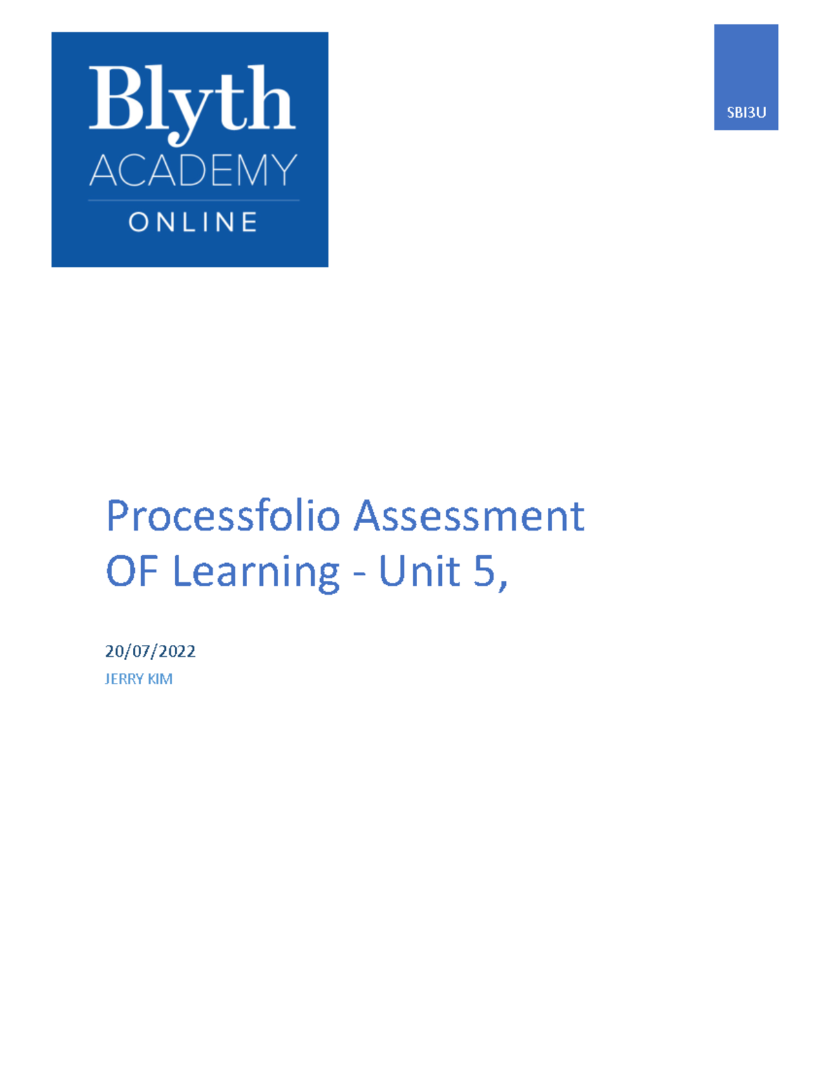 Processfolio Assessment Of Learning - Unit 5 - SBI3U Processfolio ...
