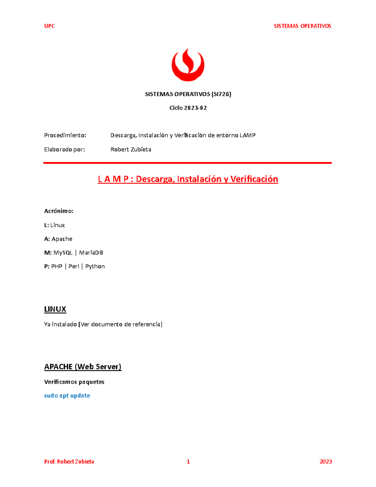 Semana 5Sistemas Operativos LAMP - SISTEMAS OPERATIVOS (SI726) Ciclo ...