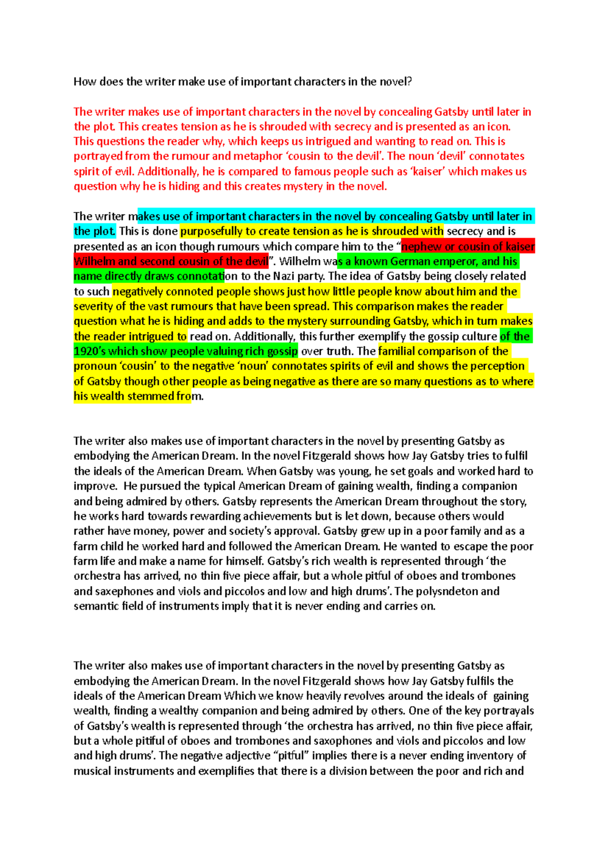 How does the writer make use of important characters in the novel ...