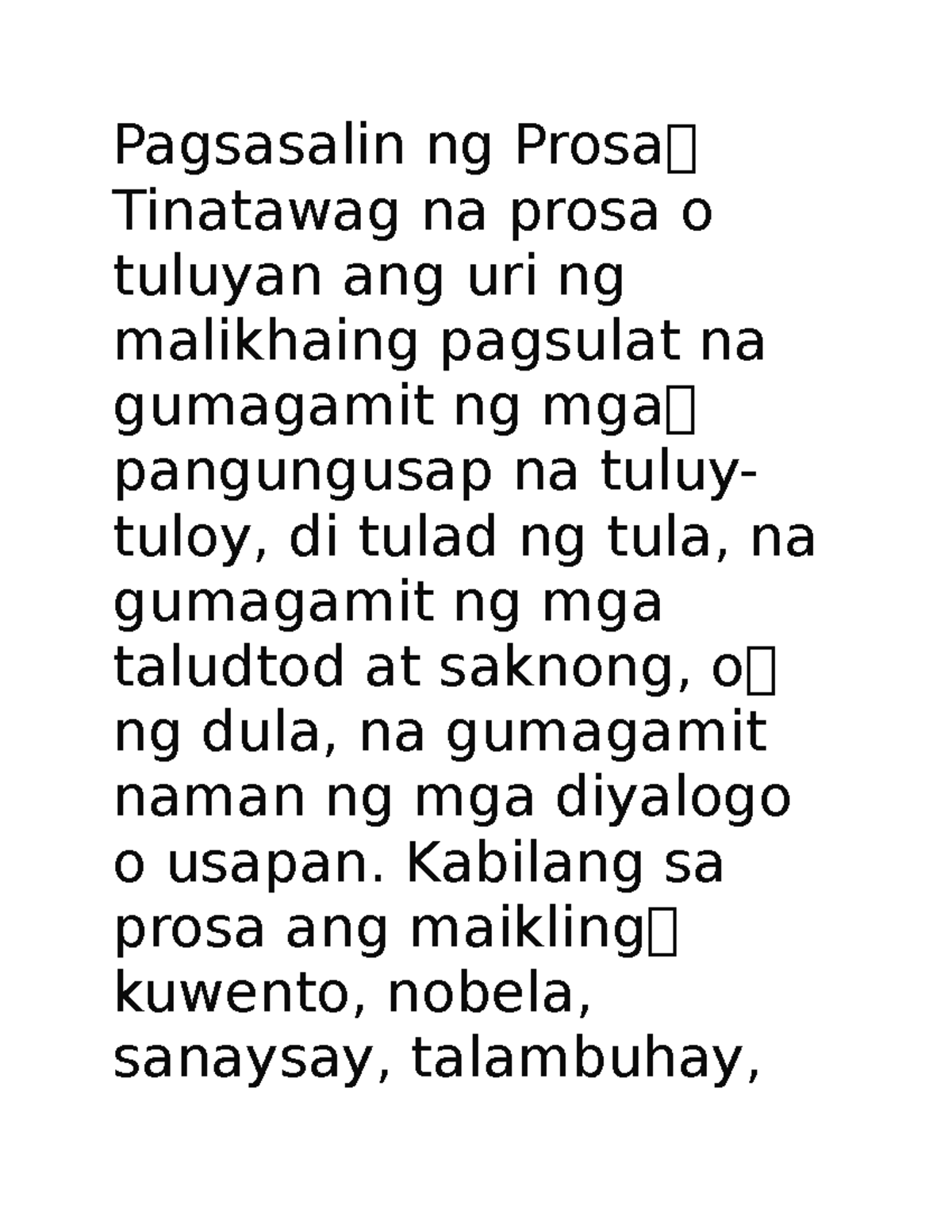 Siyentipikong Uri ng Pagsasalin - Pagsasalin ng Prosa Tinatawag na ...