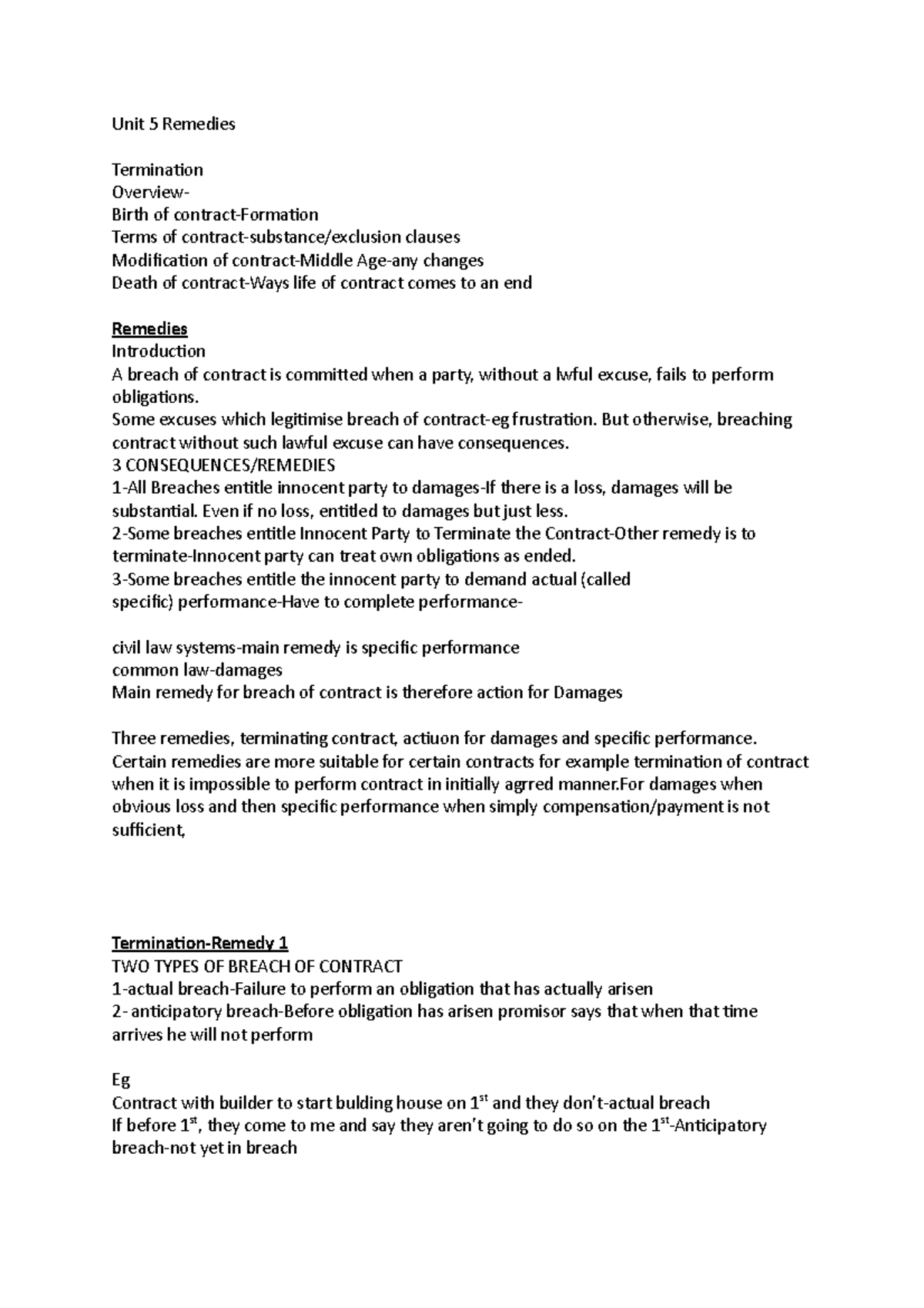 Unit 5 Remedies-Terminationn j j n j u ui uj j j j j jhhhhhhh - Unit 5 ...