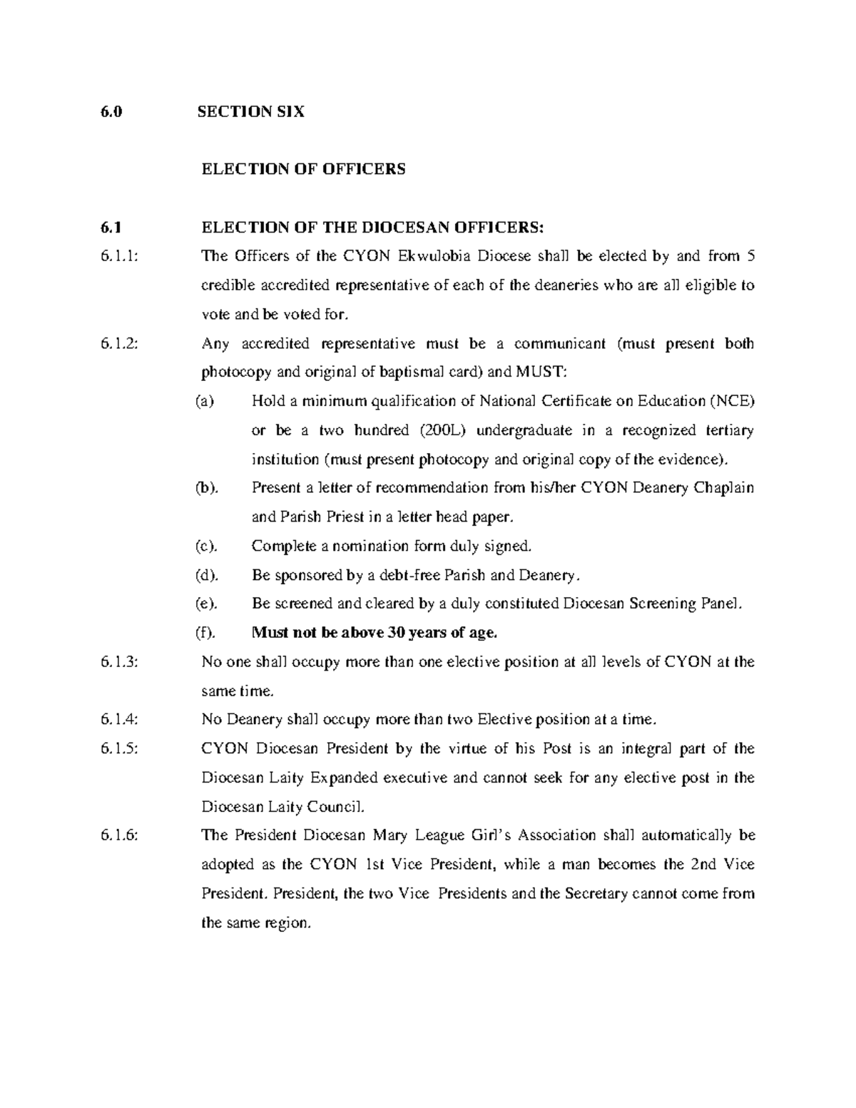 Guidelines FOR CYON- Cadek Election - 6 SECTION SIX ELECTION OF ...
