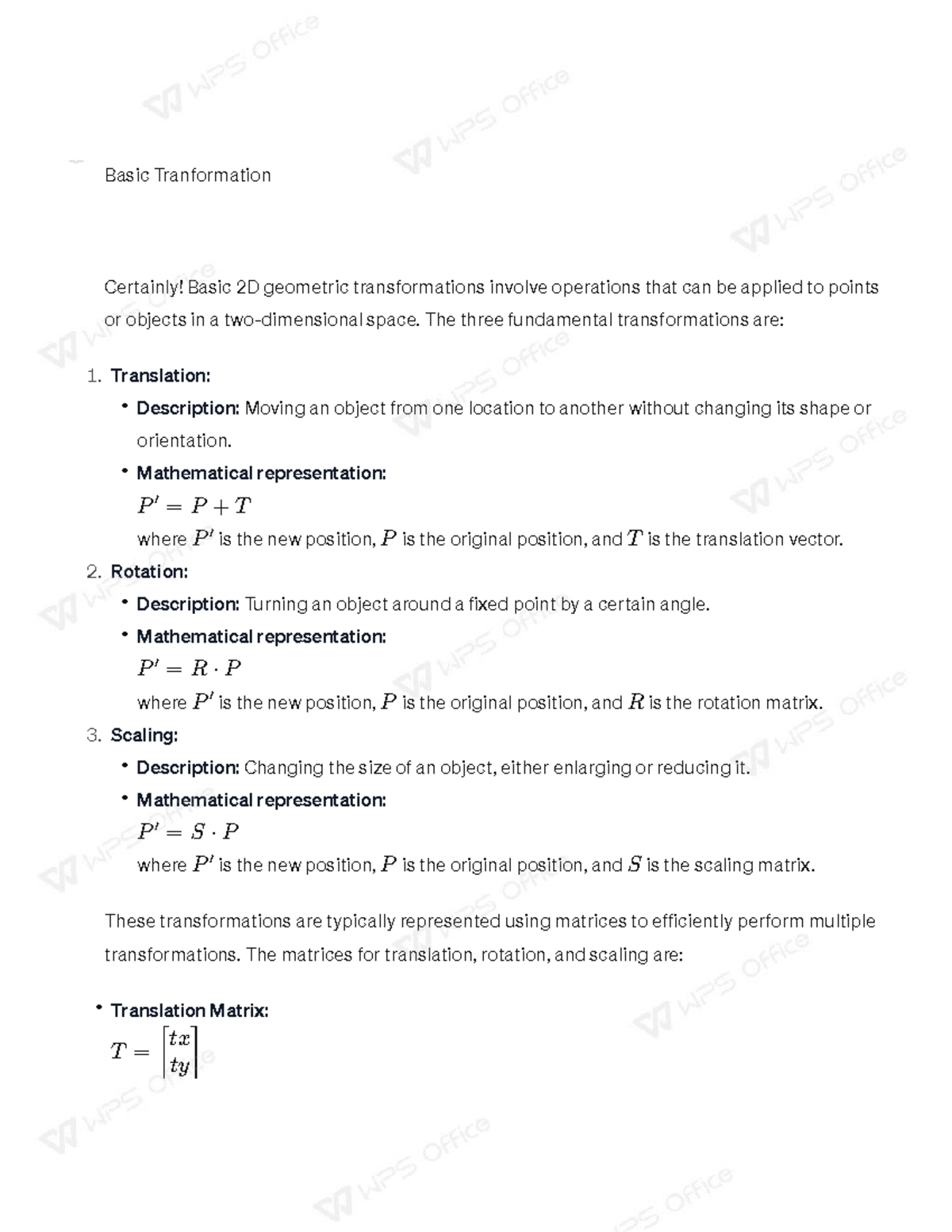 Module-3 - Basic Tranformation Certainly! Basic 2D geometric transformations involve operations ...