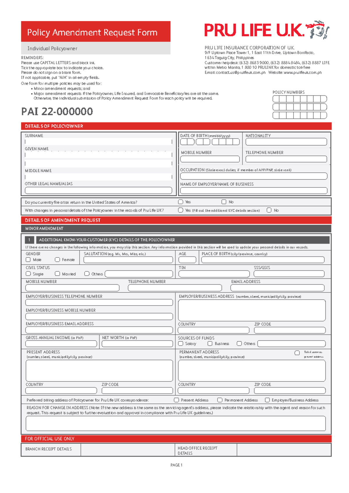 2022 Policy Amendment Request Form for Individual PO Fillable v2 ...