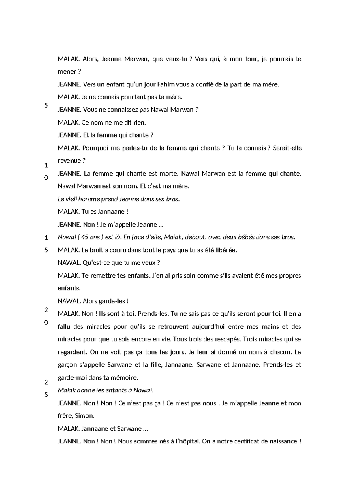 Texte Incendies 28 Les noms véritables - 5 1 0 1 5 2 0 2 5 MALAK. Alors ...