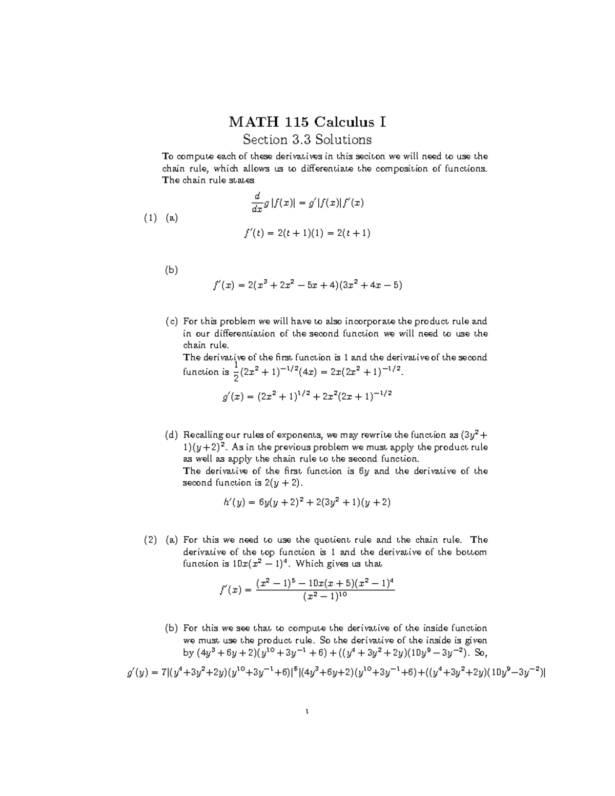 3.3 solutions - MATH 115 Calculus I Section 3 Solutions To compute each ...