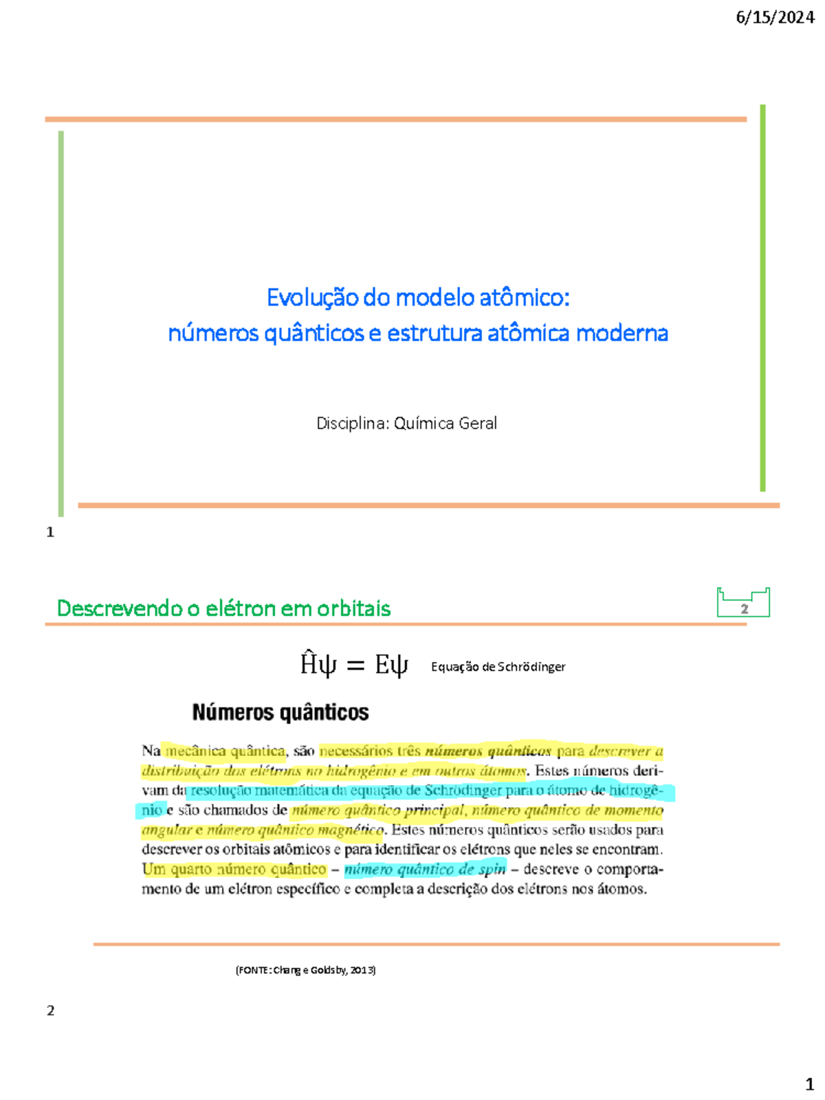 Química Geral ERE Estrutura atômica Numeros quânticos e átomo moderno ...