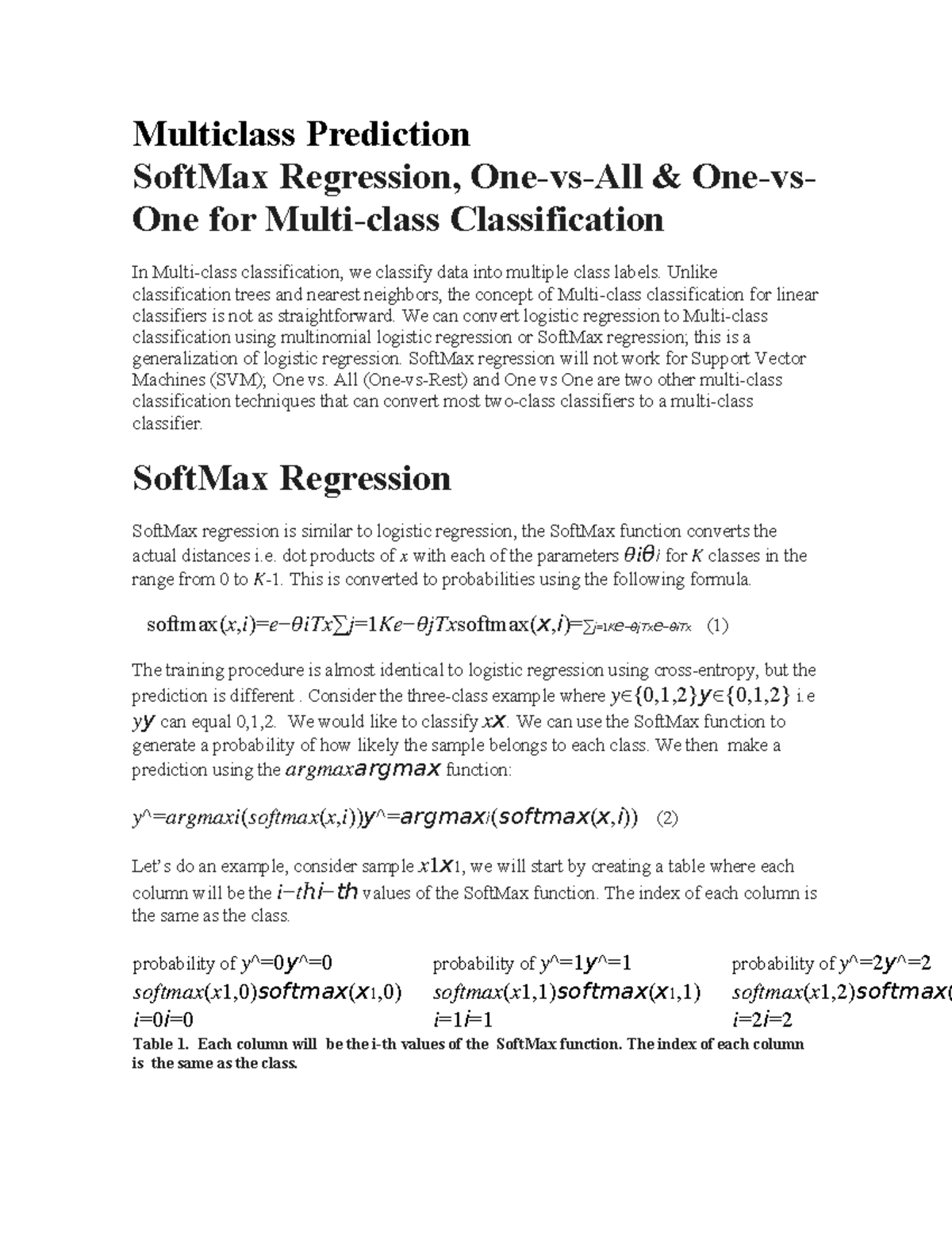 Multiclass Prediction - Multiclass Prediction SoftMax Regression, One ...