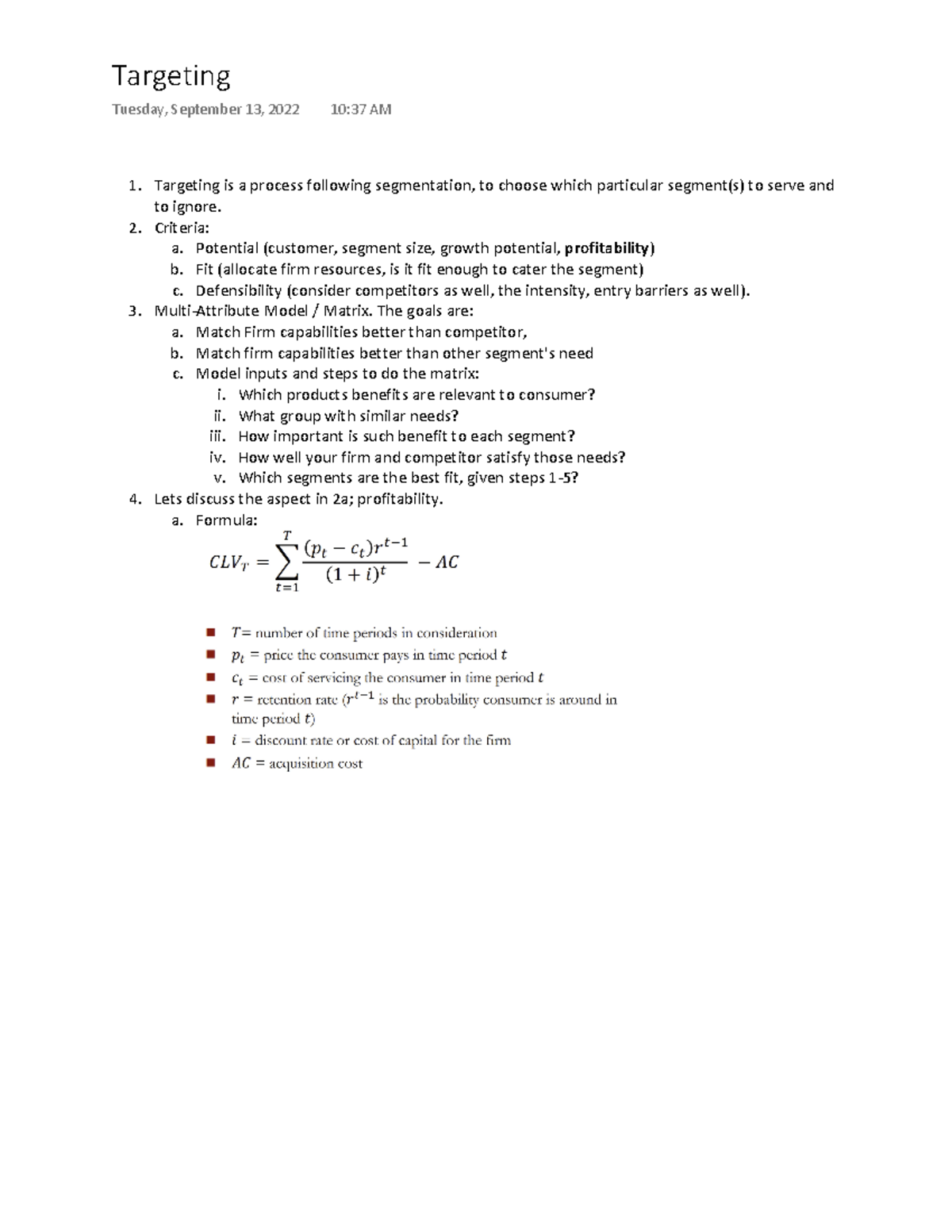 MKT401- Targeting WITH Costumer Lifetime Value Formula - Targeting is a ...