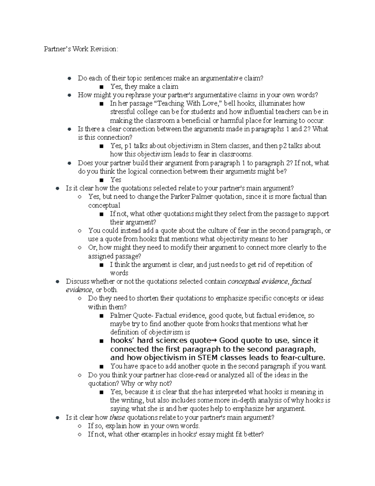 Editing Peer's Essay Notes - Partner’s Work Revision: Do each of their ...