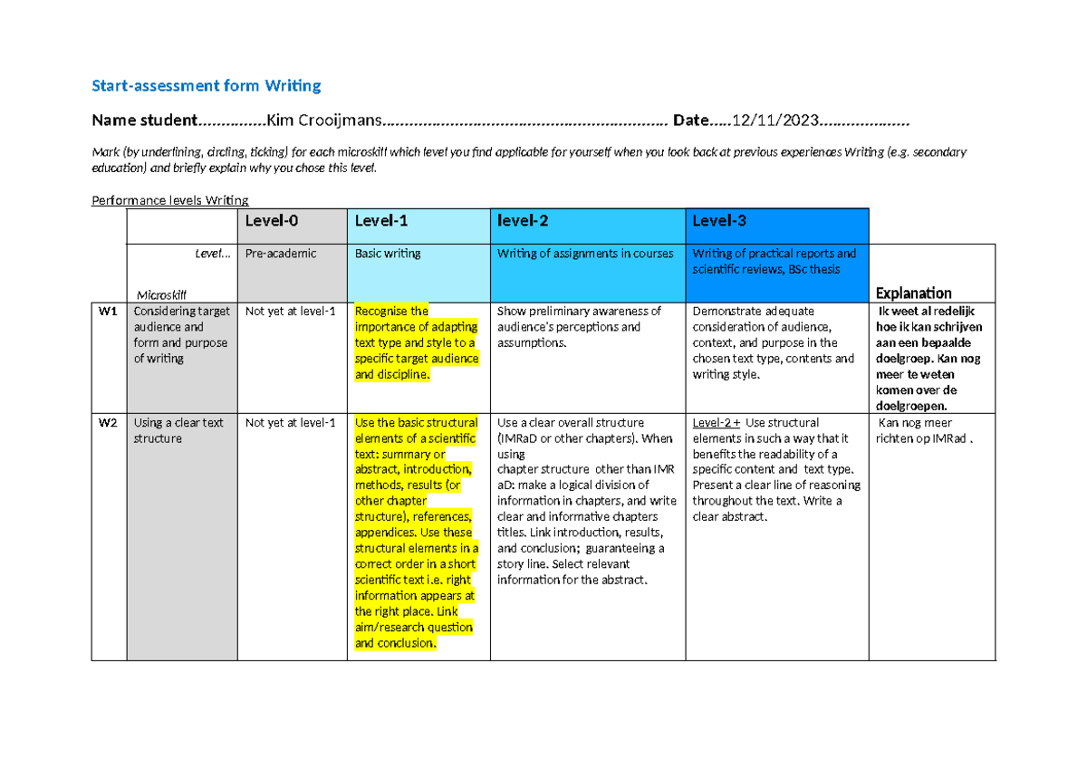 Start Assessment form Writing - Start-assessment form Writing Name ...