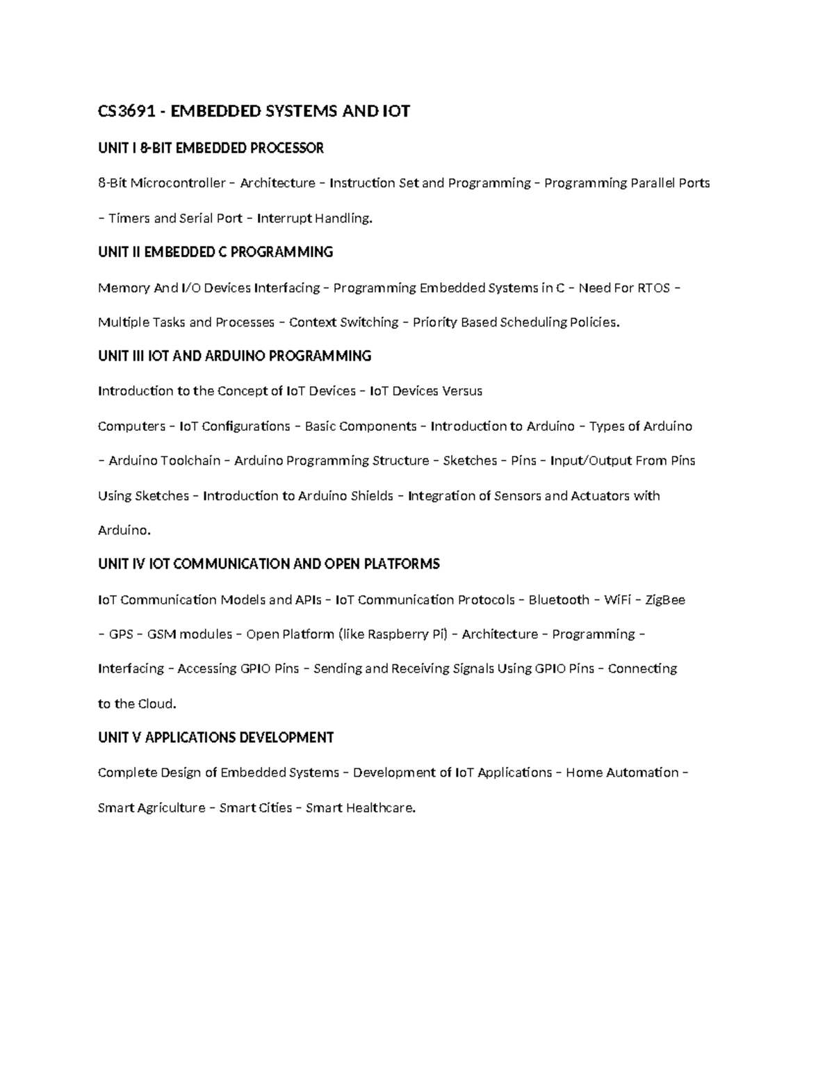 CS3691 - Embedded Systems AND IOT - CS3691 - EMBEDDED SYSTEMS AND IOT UNIT I 8-BIT EMBEDDED ...