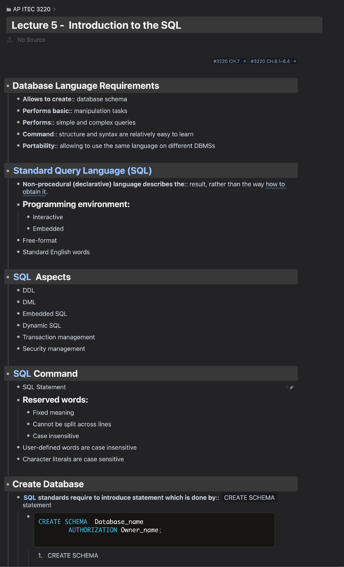 Lecture 5 - Introduction to the SQL - AP/ITEC 3220 - Studocu