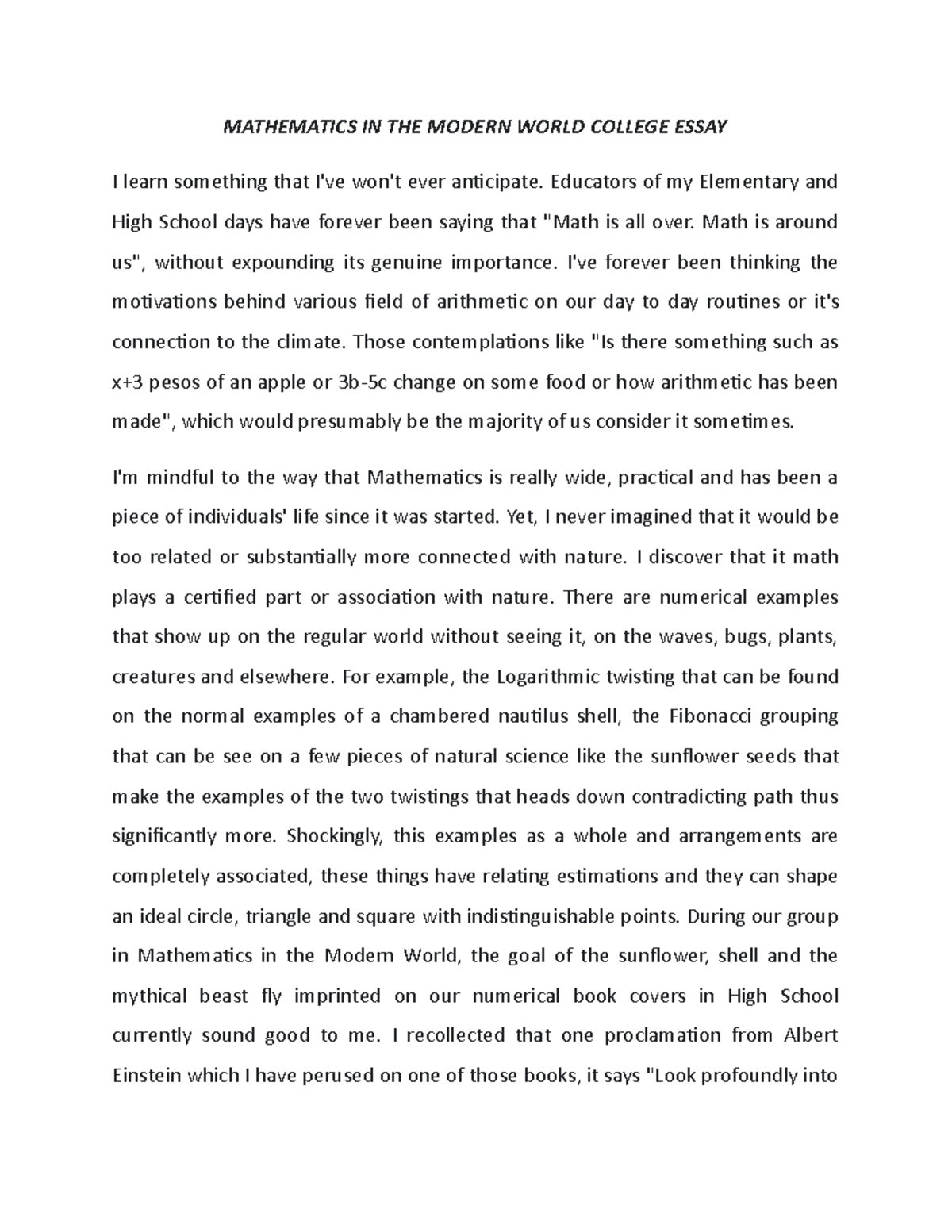 Mathematics In The Modern World Essay MATHEMATICS IN THE MODERN WORLD 