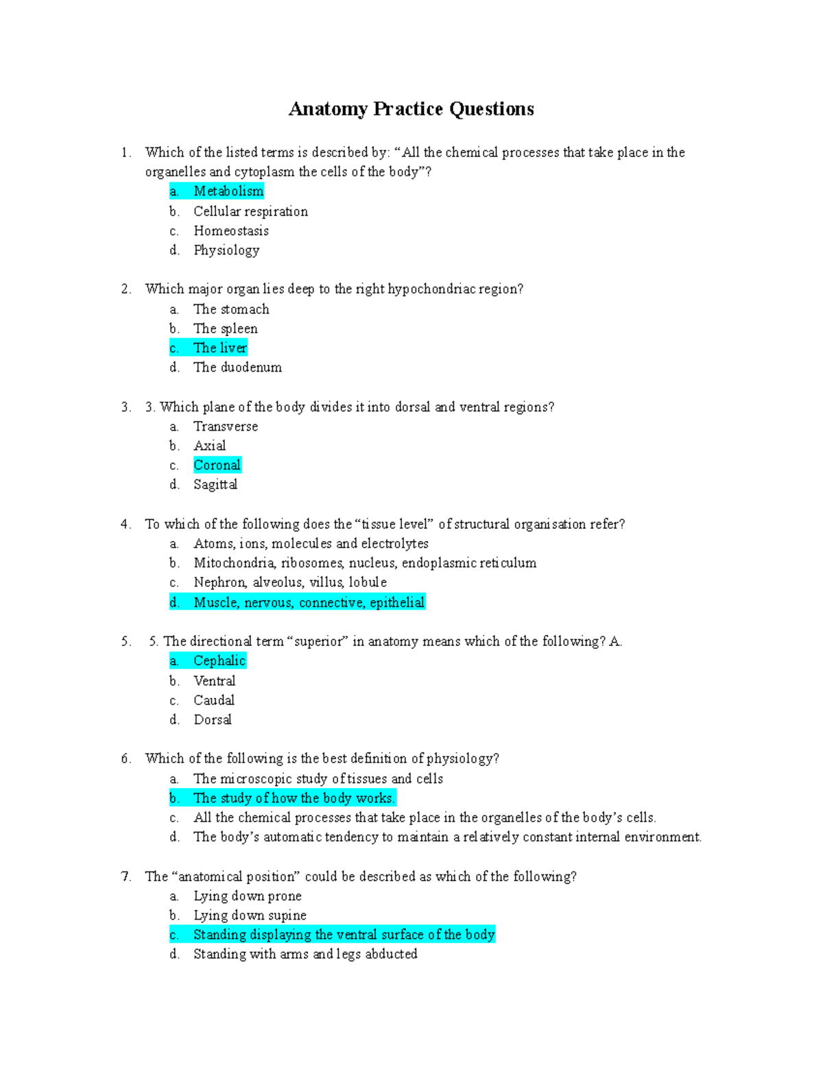 Anatomy questions - Anatomy Practice Questions Which of the listed ...