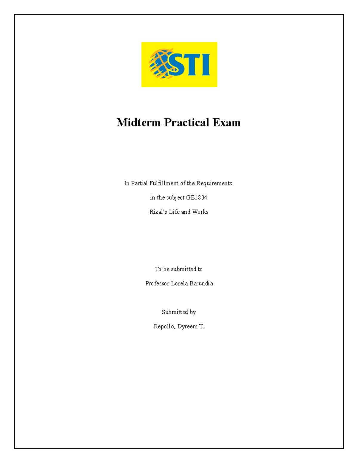 04 midterm practical examination - Midterm Practical Exam In Partial Fulfillment of the ...