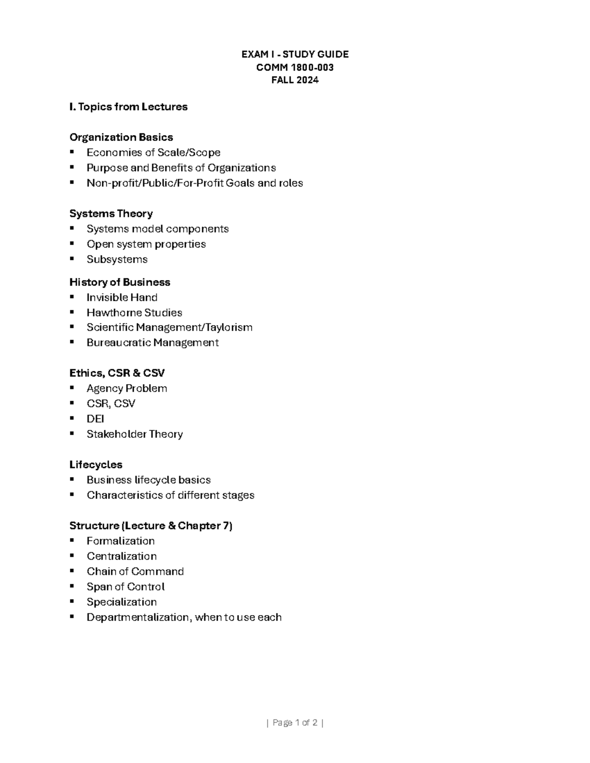 Exam I - Study Guide - sdfsdfds - EXAM I - STUDY GUIDE COMM 1800- 003 ...