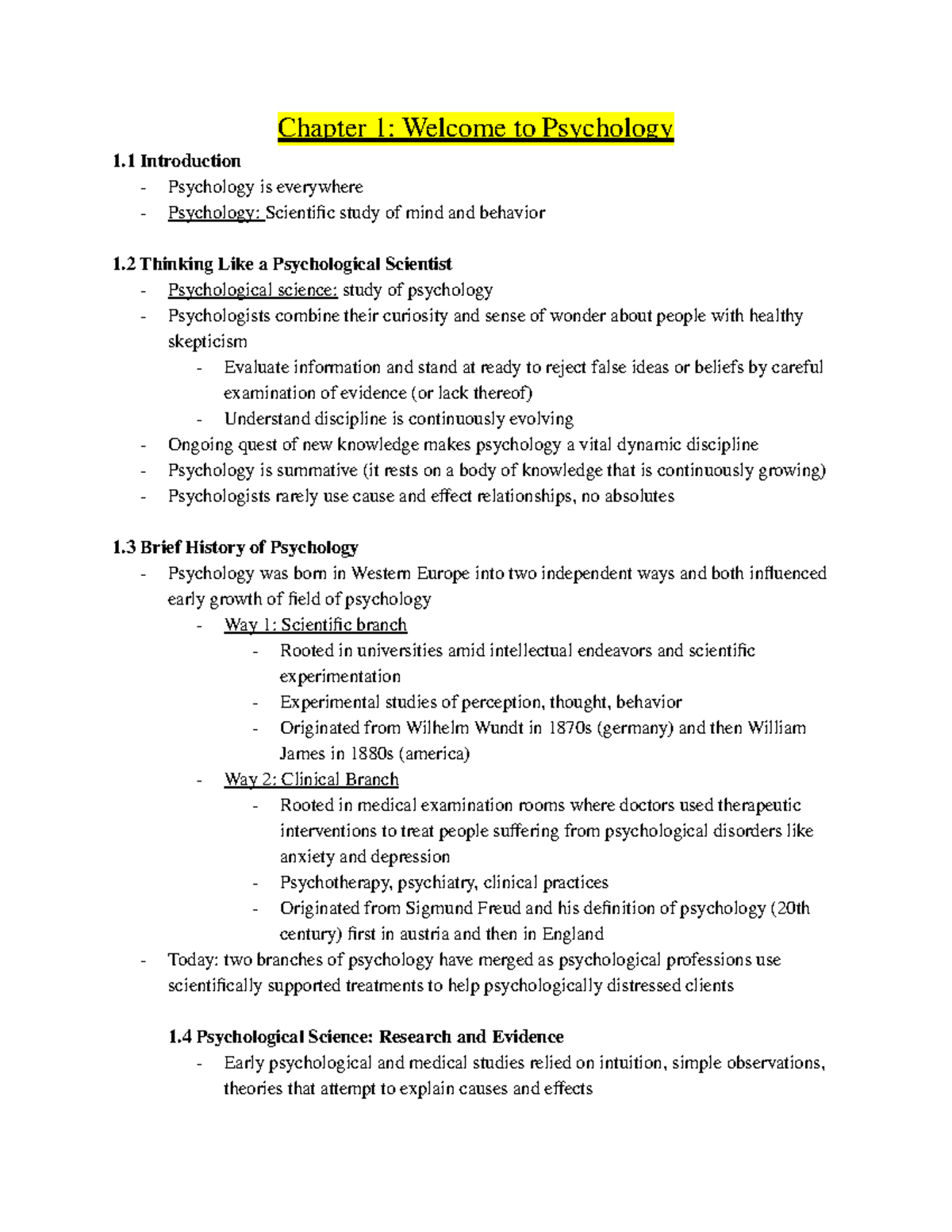 Chapter 1 - Chapter 1: Welcome to Psychology 1 Introduction ...
