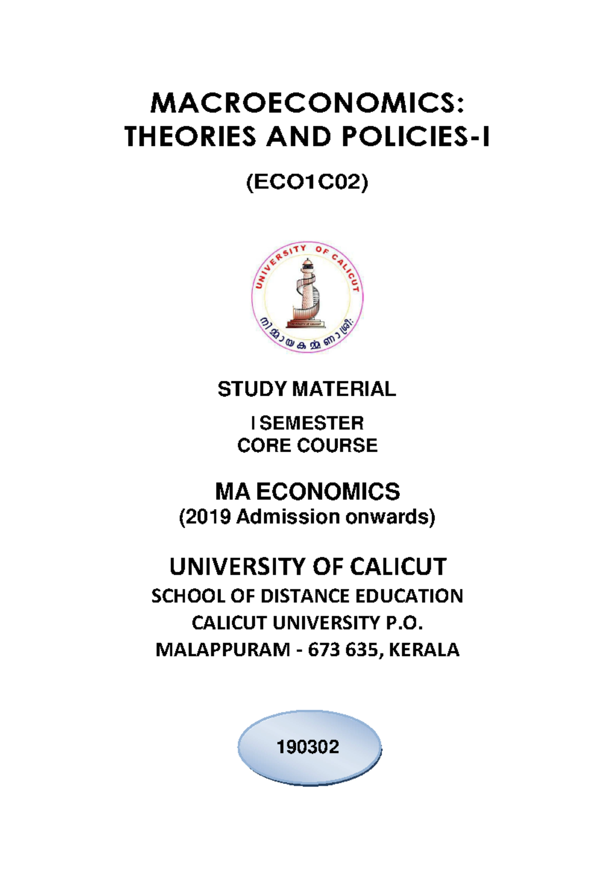 Macro economics - MACROECONOMICS: THEORIES AND POLICIES-I (ECO1C02 ...