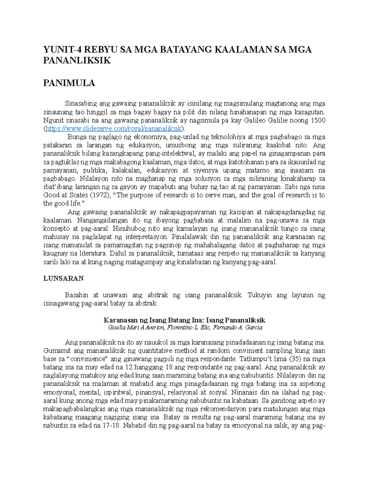 Module..yunit 4 - Activity in Filipino - YUNIT-4 REBYU SA MGA BATAYANG KAALAMAN SA MGA ...