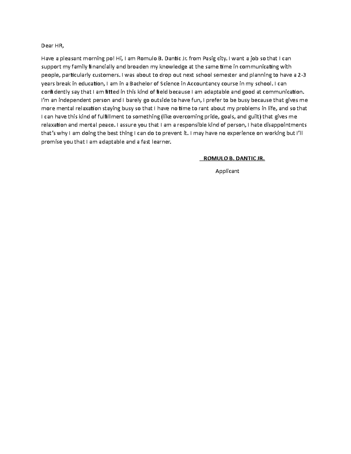 Cover letter - adaasafafa a rav wadcaw a - Dear HR, Have a pleasant ...