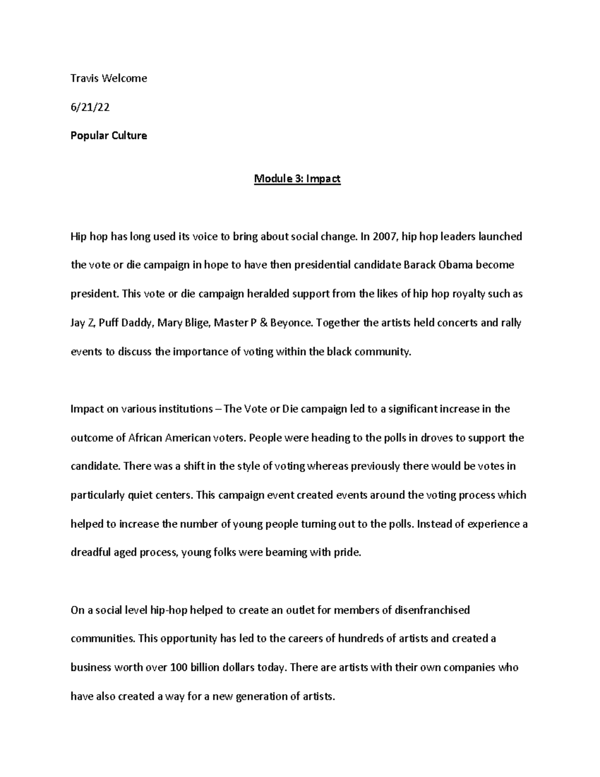 TW Popular Culture (Activity 3) - Travis Welcome 6/21/ Popular Culture ...