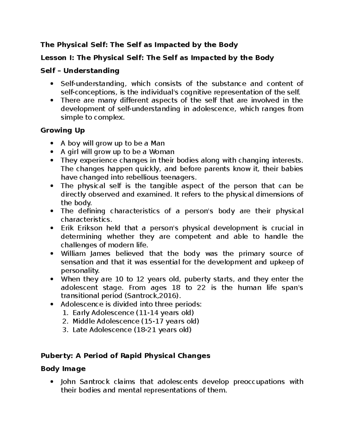 The Self as Impacted by the Body - There are many different aspects of ...