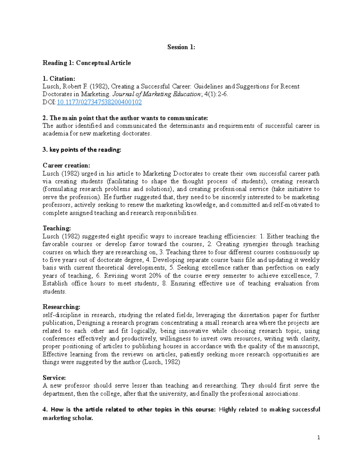 Session 1 summary, Marketing Theory - Session 1: Reading 1: Conceptual ...