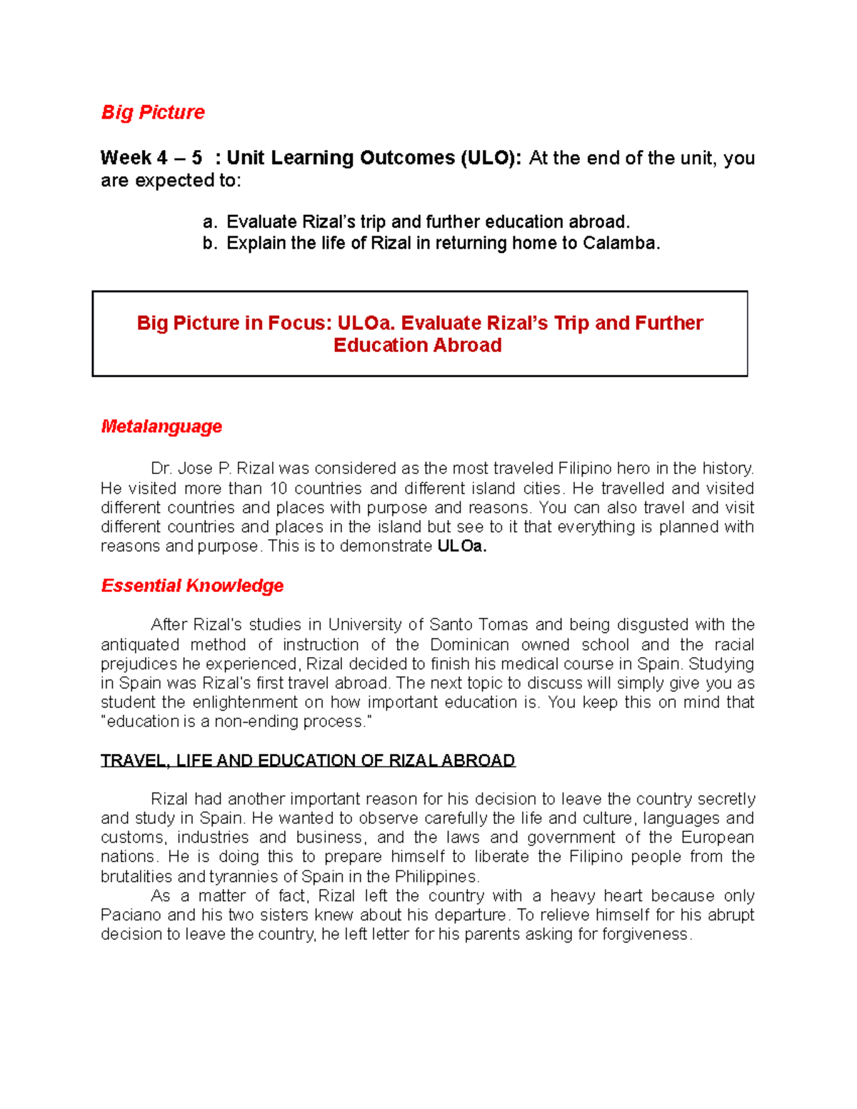 Module 4-5 - RIZAL - Big Picture Week 4 – 5 : Unit Learning Outcomes ...
