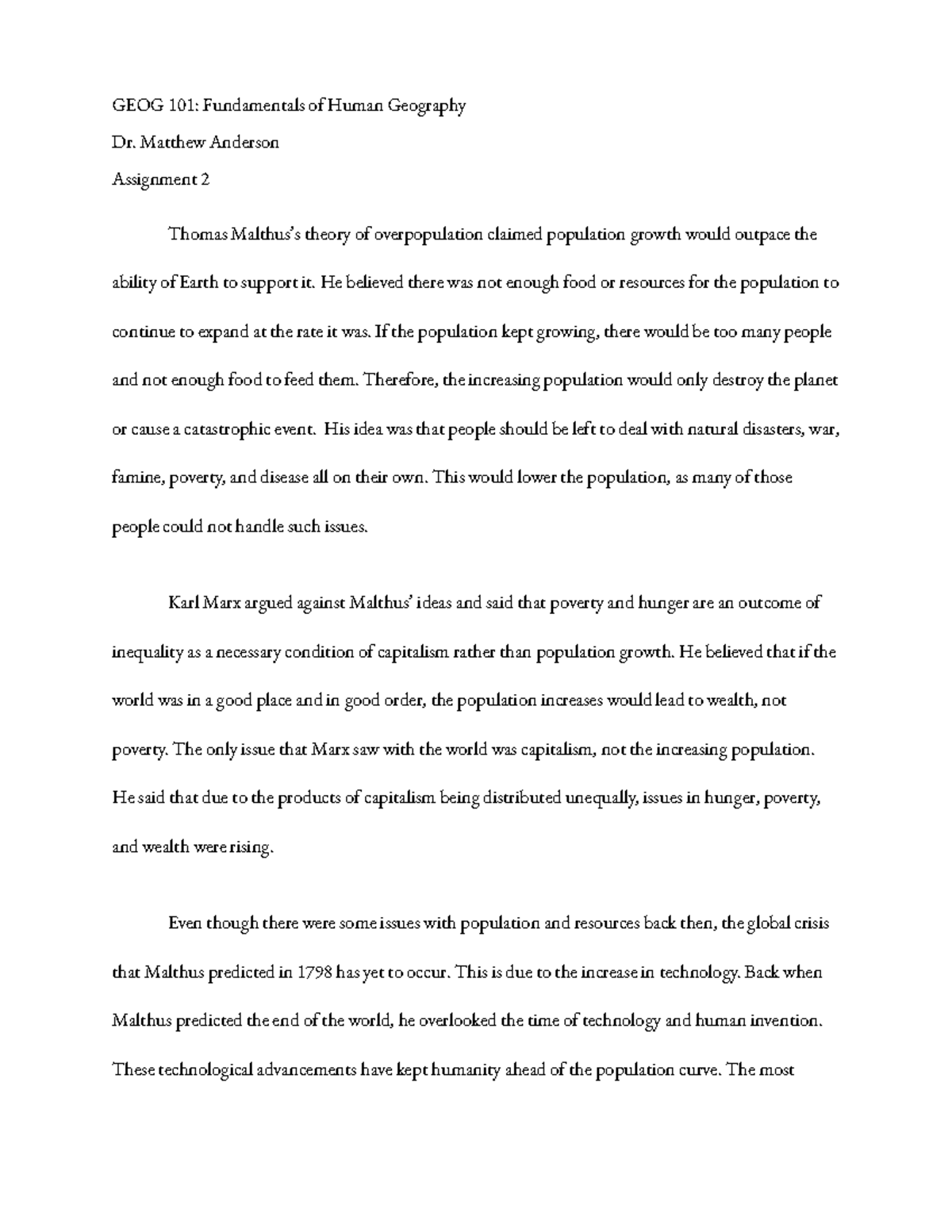 Theory of overpopulation - GEOG 101: Fundamentals of Human Geography Dr ...