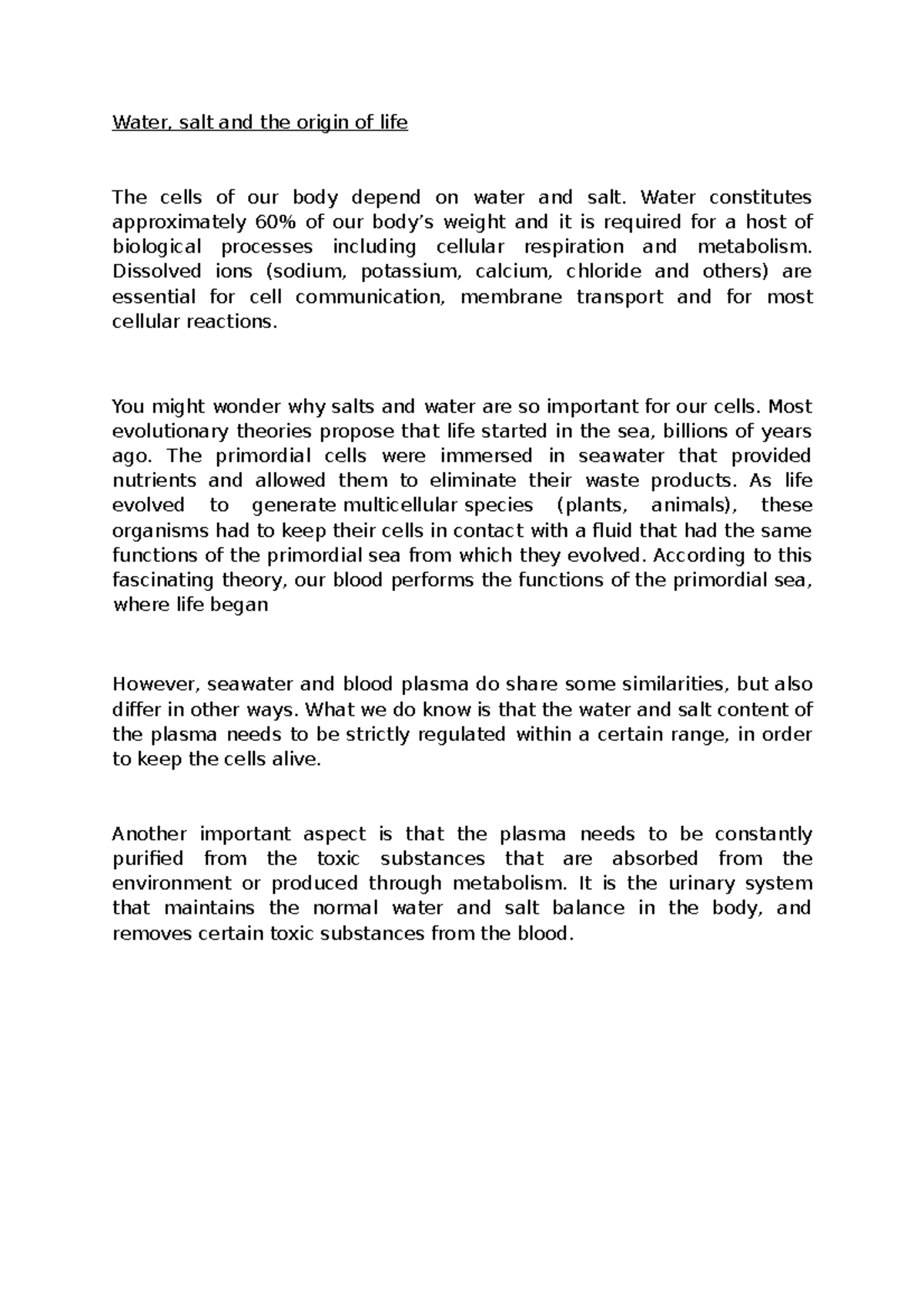 Water, salt and origin of life - Water, salt and the origin of life The ...