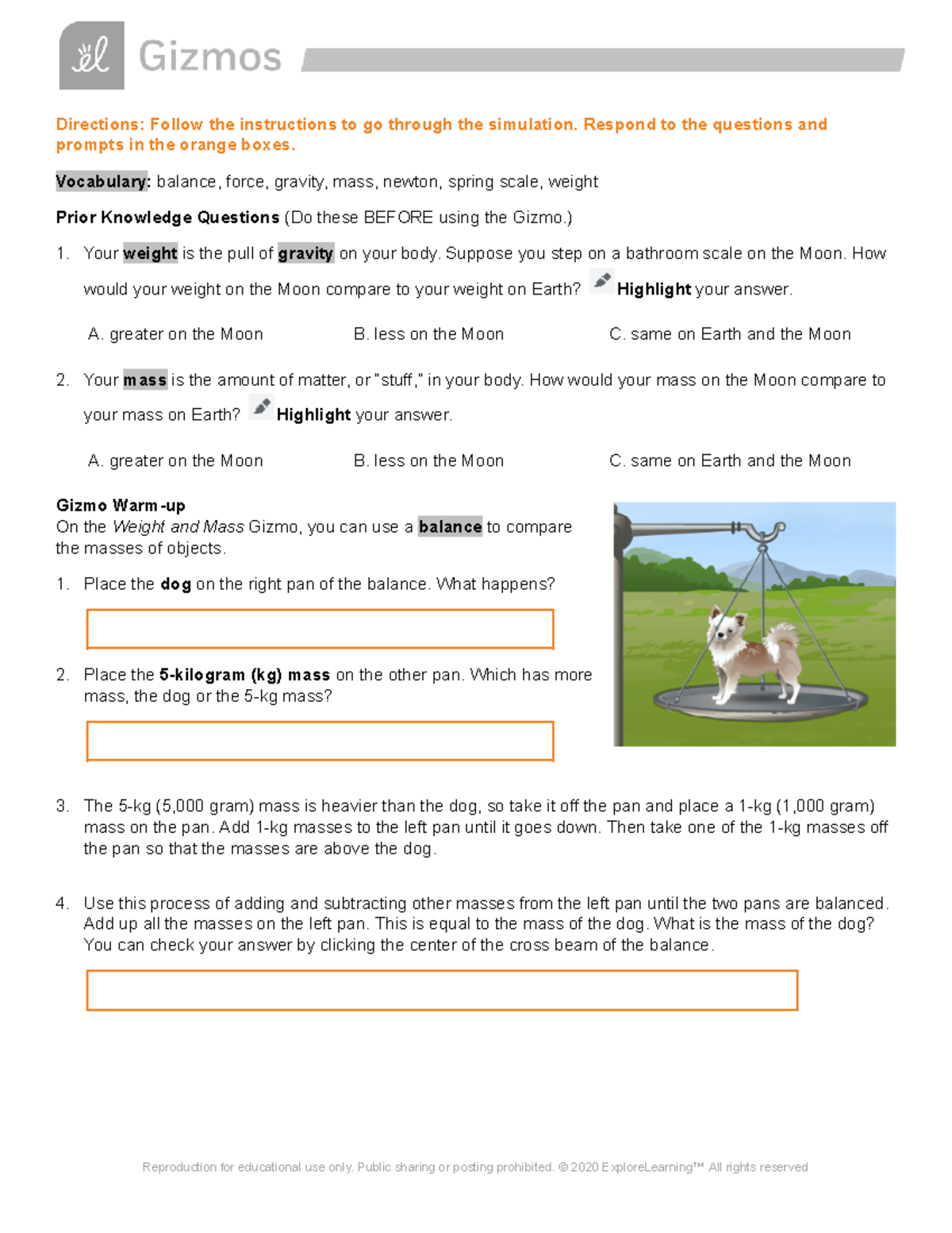Copy of Weight and Mass Student Sheet 2021 - Directions: Follow the ...
