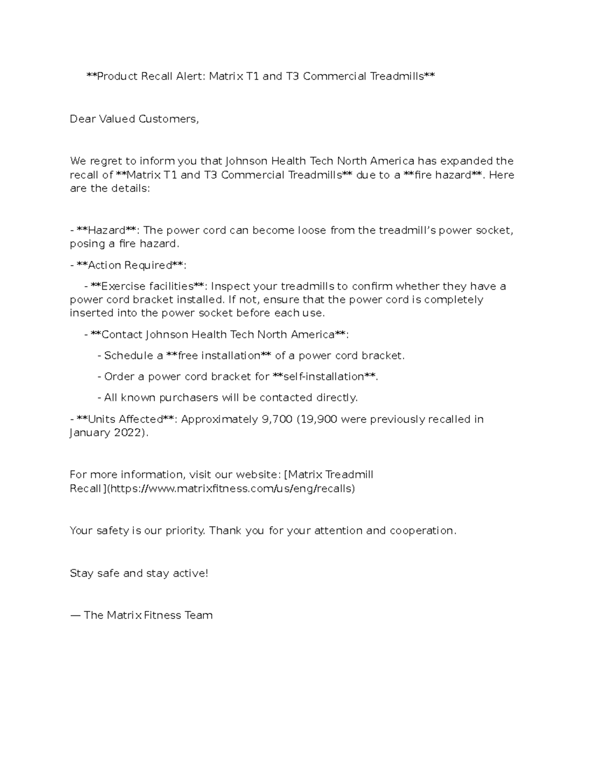 MG306 Unit 4 Discussion 2 - 🔴 Product Recall Alert: Matrix T1 and T3 ...