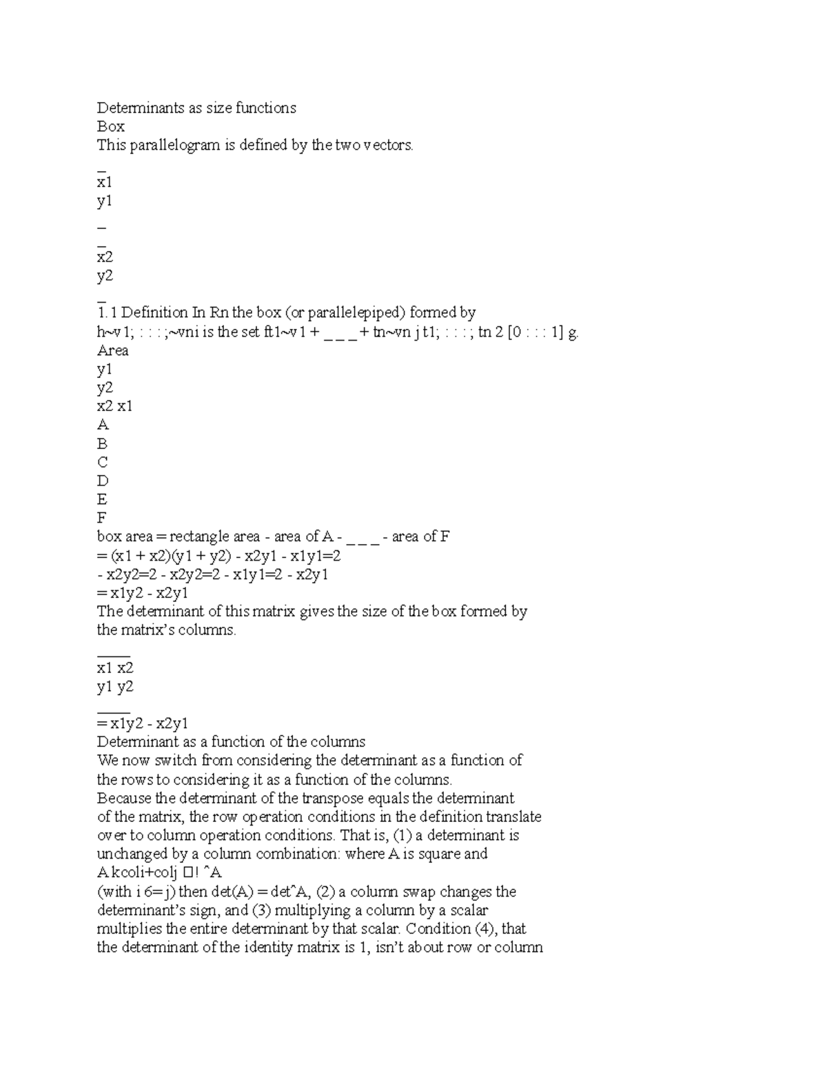 Alegebra 1 - Notes - Determinants as size functions Box This ...