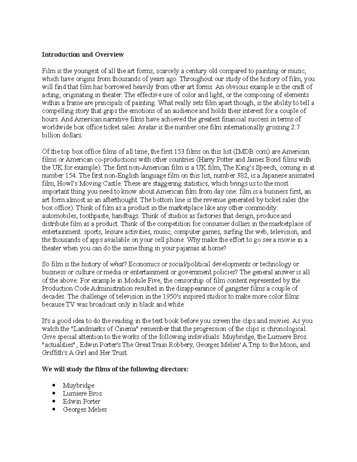 Module 1 - Lecture notes 1 - Introduction and Overview Film is the ...