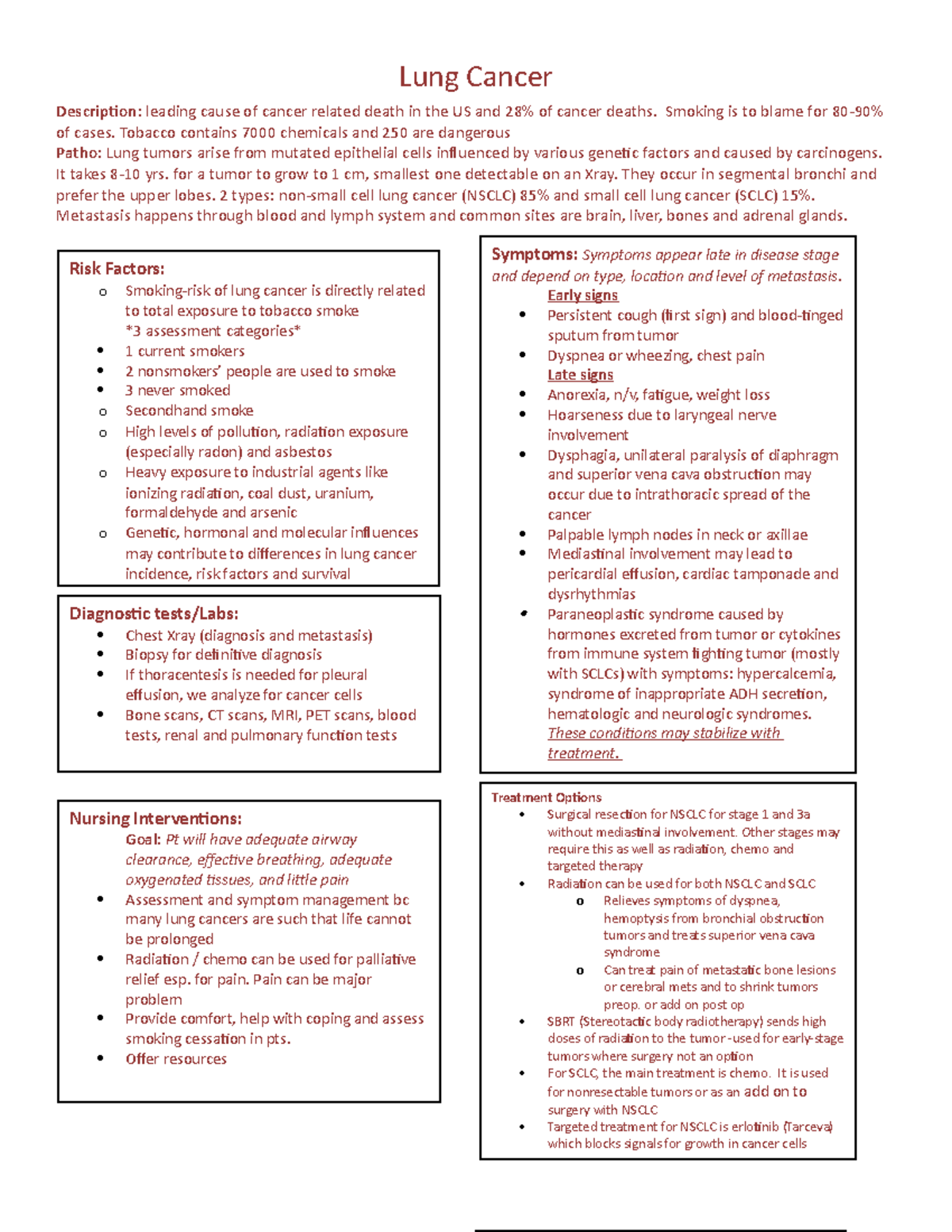 Lung Cancer pg 1 notes for exam 3 - Lung Cancer Description: leading ...