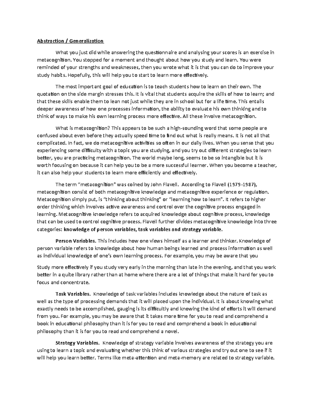 Scribd - notes - Abstraction / Generalization What you just did while ...