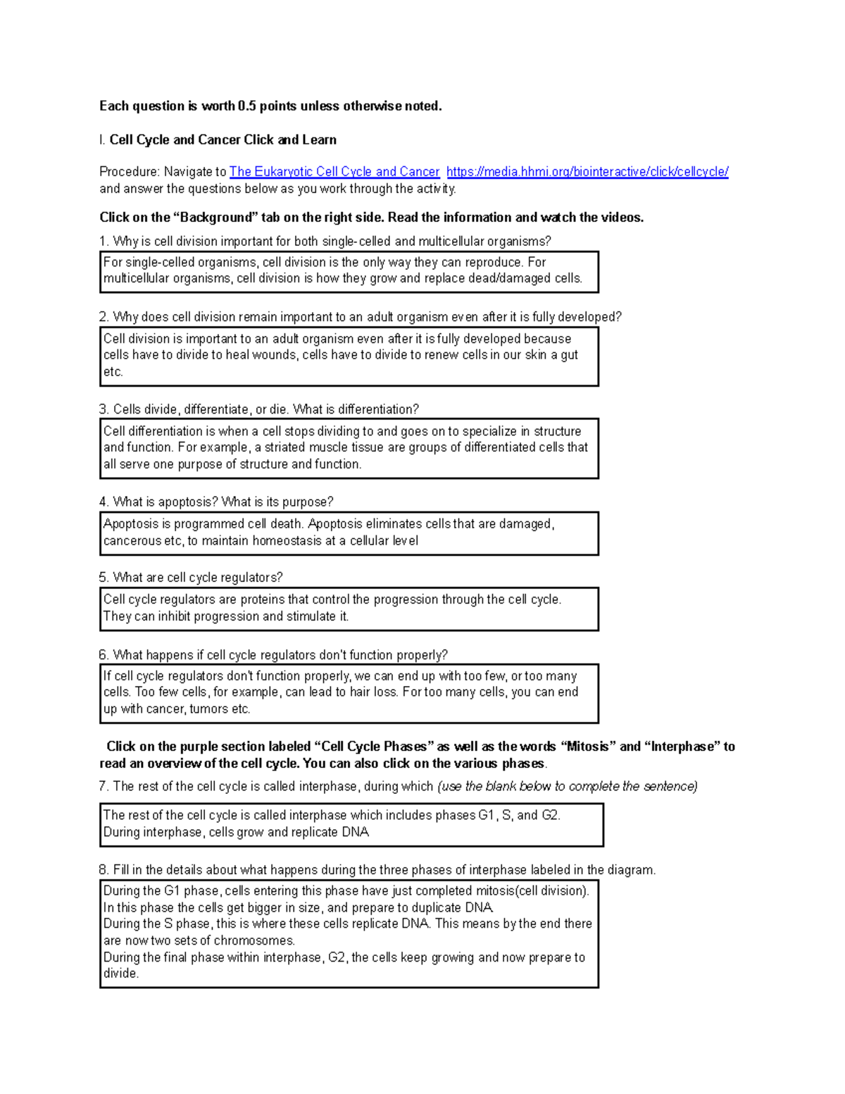 Bio Lab 6 Google Docs Each Question Is Worth 0 Points Unless